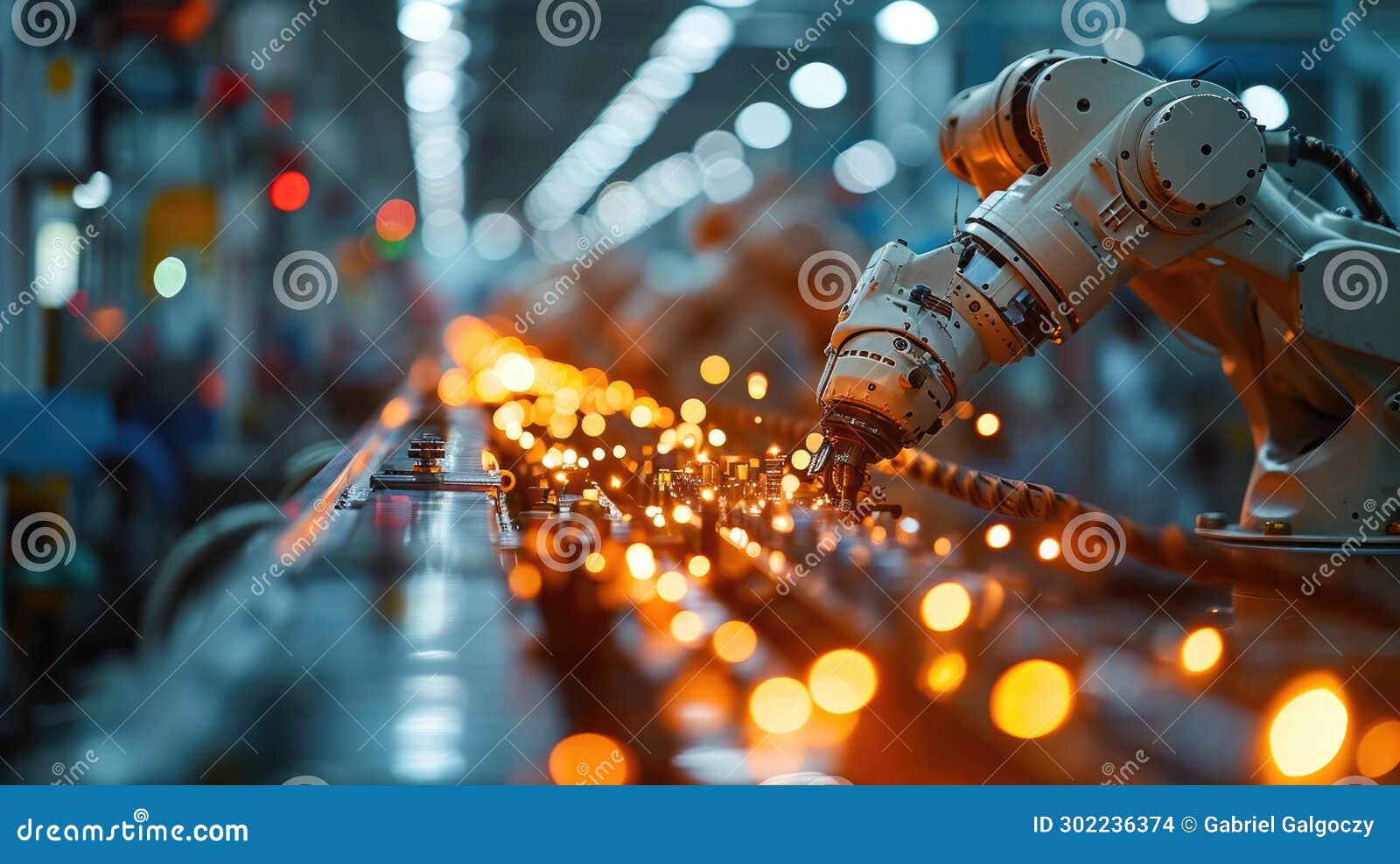 Automatic Robot Arm on Production Line Factory in Warehouse Assembly ...