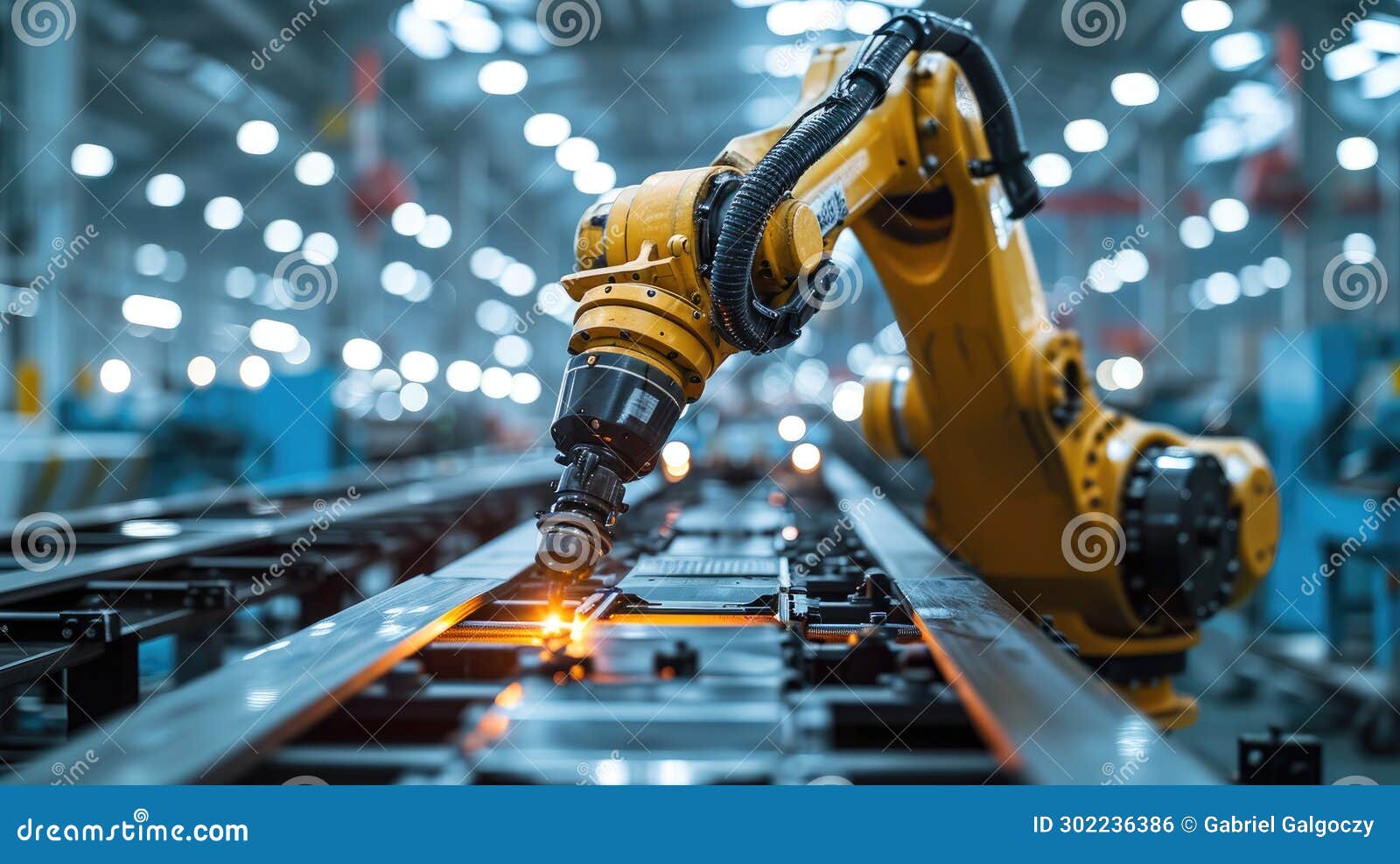 Automatic Robot Arm on Production Line Factory in Warehouse Assembly ...