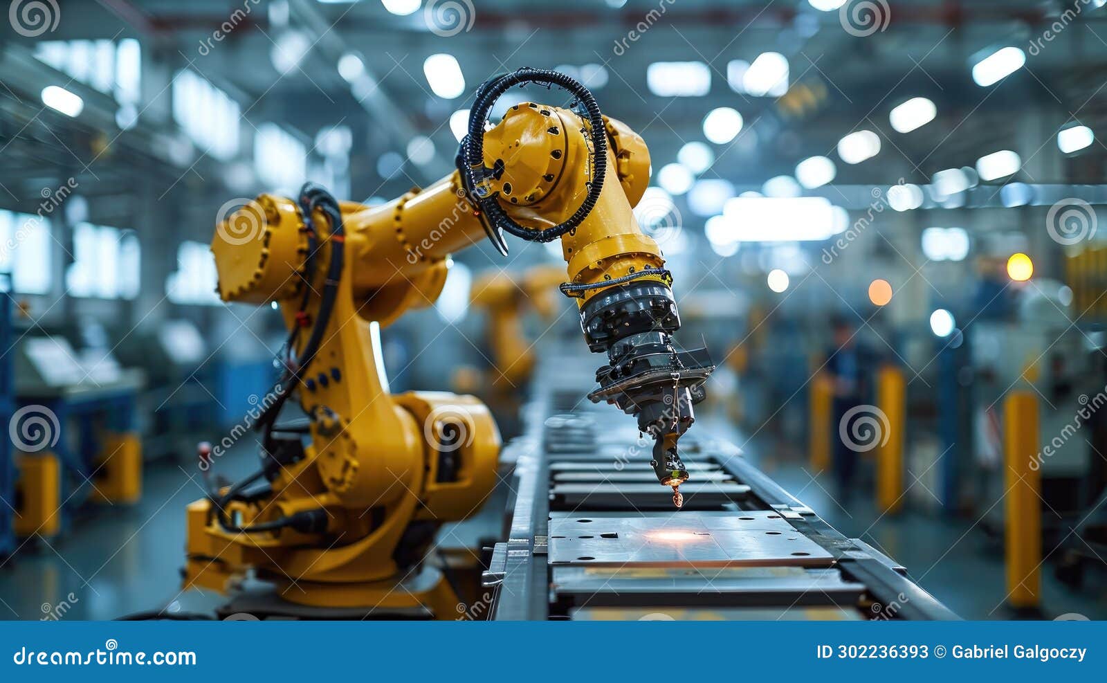 Automatic Robot Arm on Production Line Factory in Warehouse Assembly ...