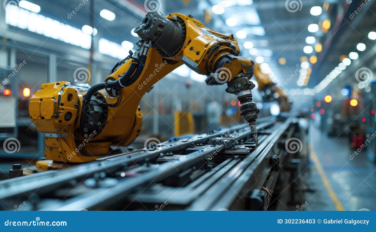 Automatic Robot Arm on Production Line Factory in Warehouse Assembly ...