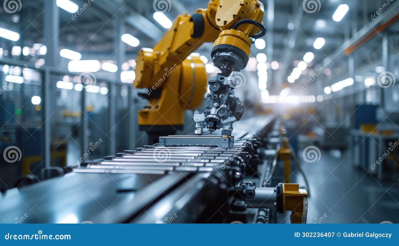 Automatic Robot Arm on Production Line Factory in Warehouse Assembly ...