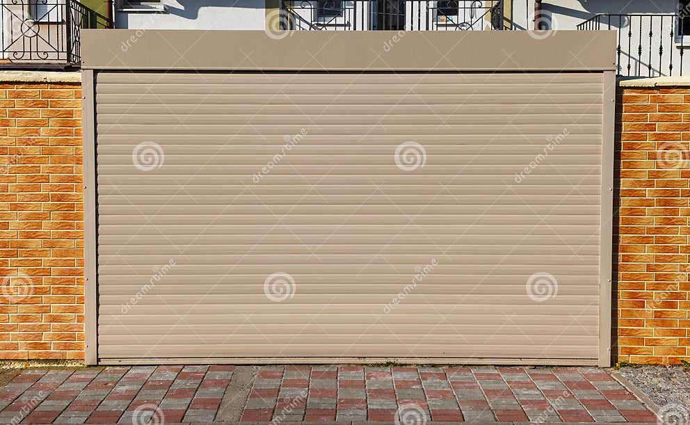 Automatic Roller Shutter Gates in Beige Color Stock Image - Image of ...