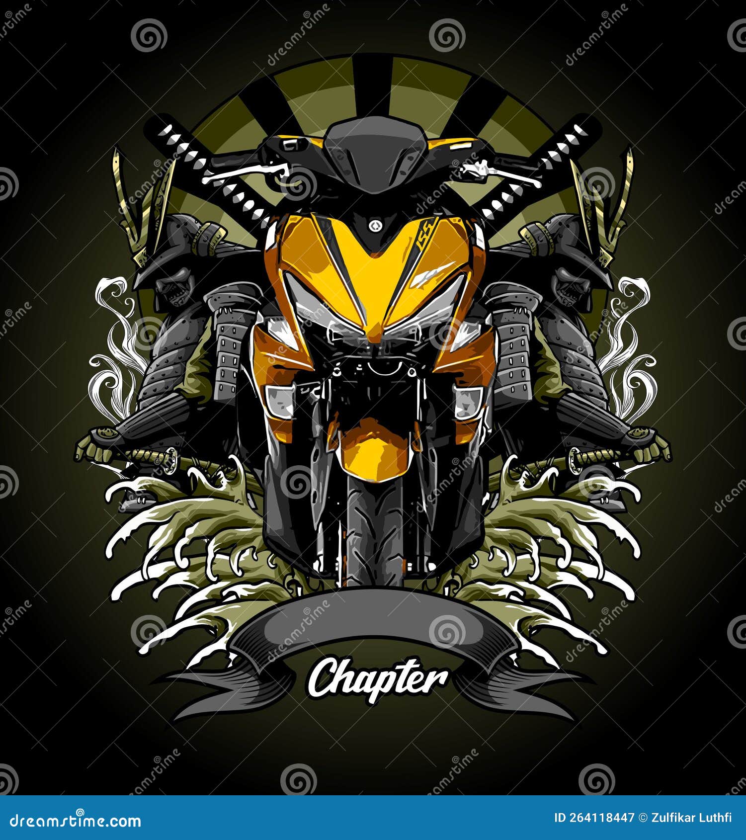 Automatic Scooter with Samurai Background Stock Vector - Illustration ...