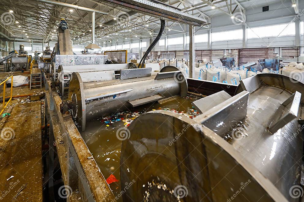 Automatic Shredded Plastic Washing Machine. Washing in a Bath of Water ...