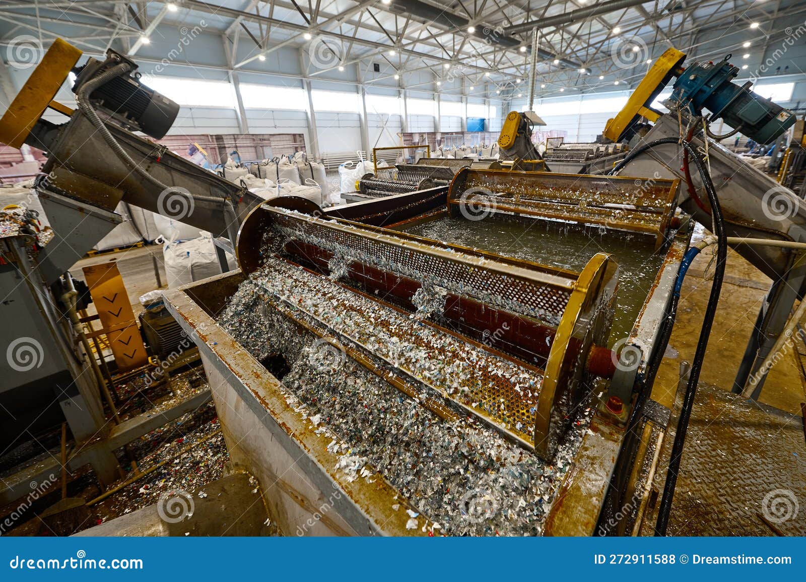 Automatic Shredded Plastic Washing Machine. Washing in a Bath of Water ...