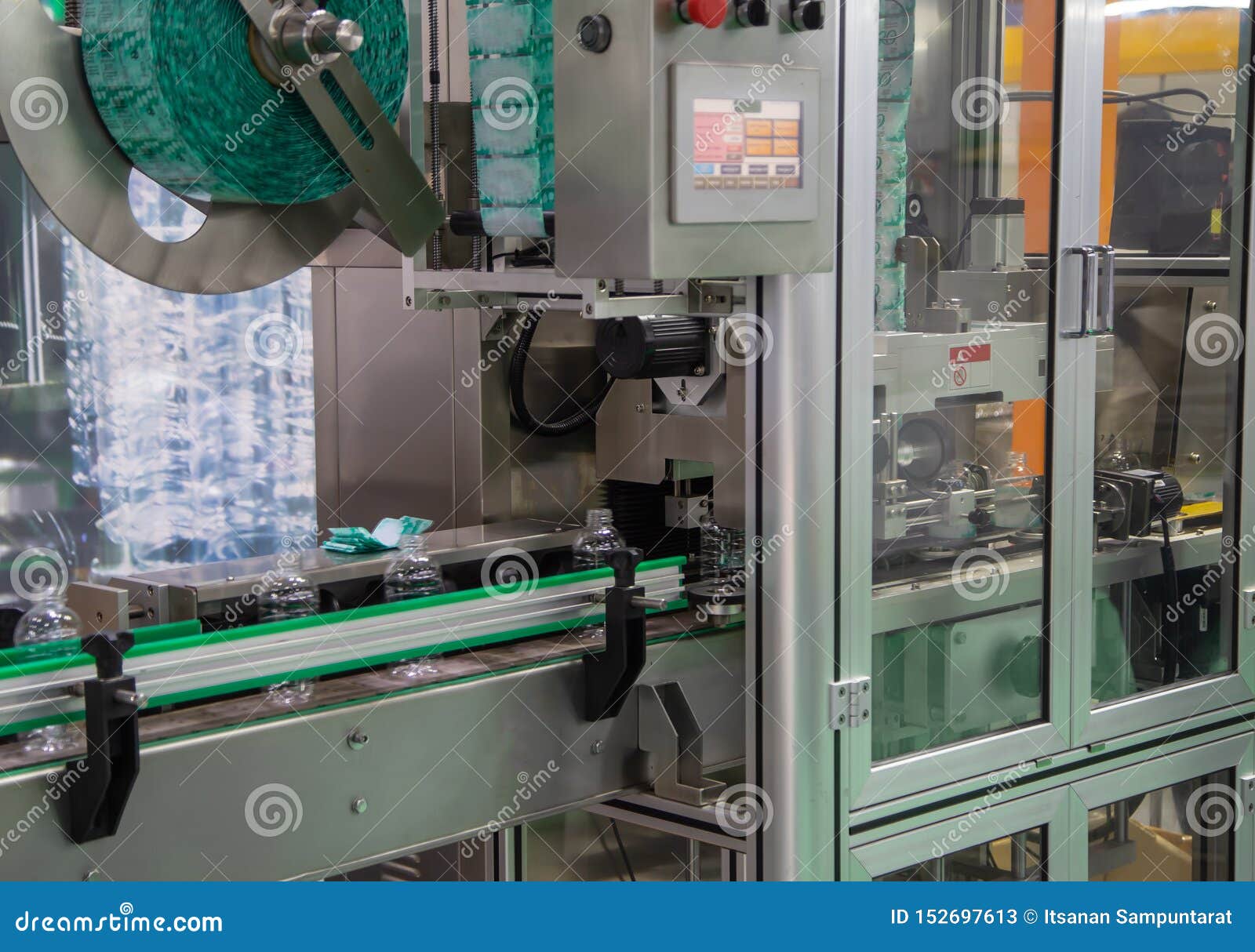 Automatic Sleeve Labeling Machine Stock Image - Image of conveyor ...