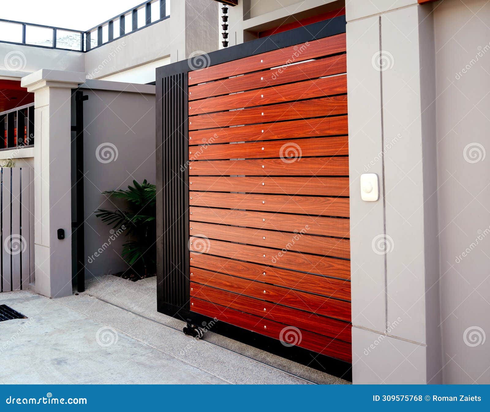 Automatic Sliding Front Gate at Modern Villa Stock Photo - Image of ...