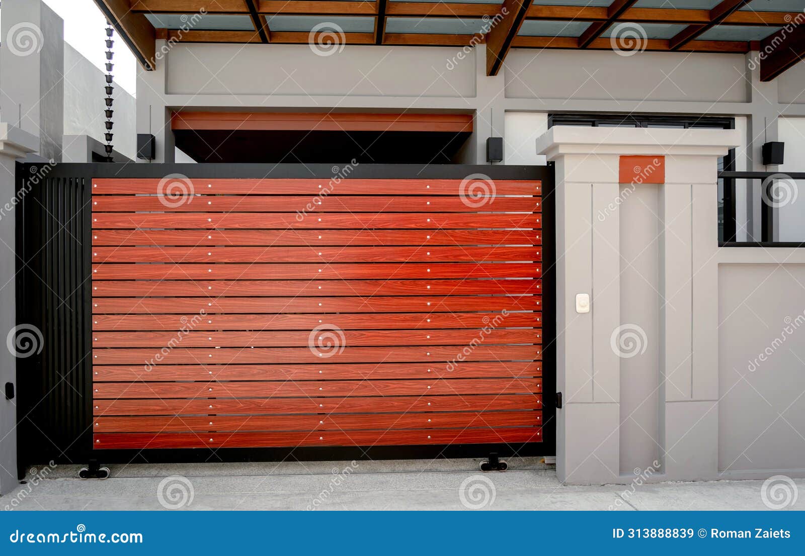 Automatic Sliding Front Gate at Modern Villa Stock Image - Image of ...