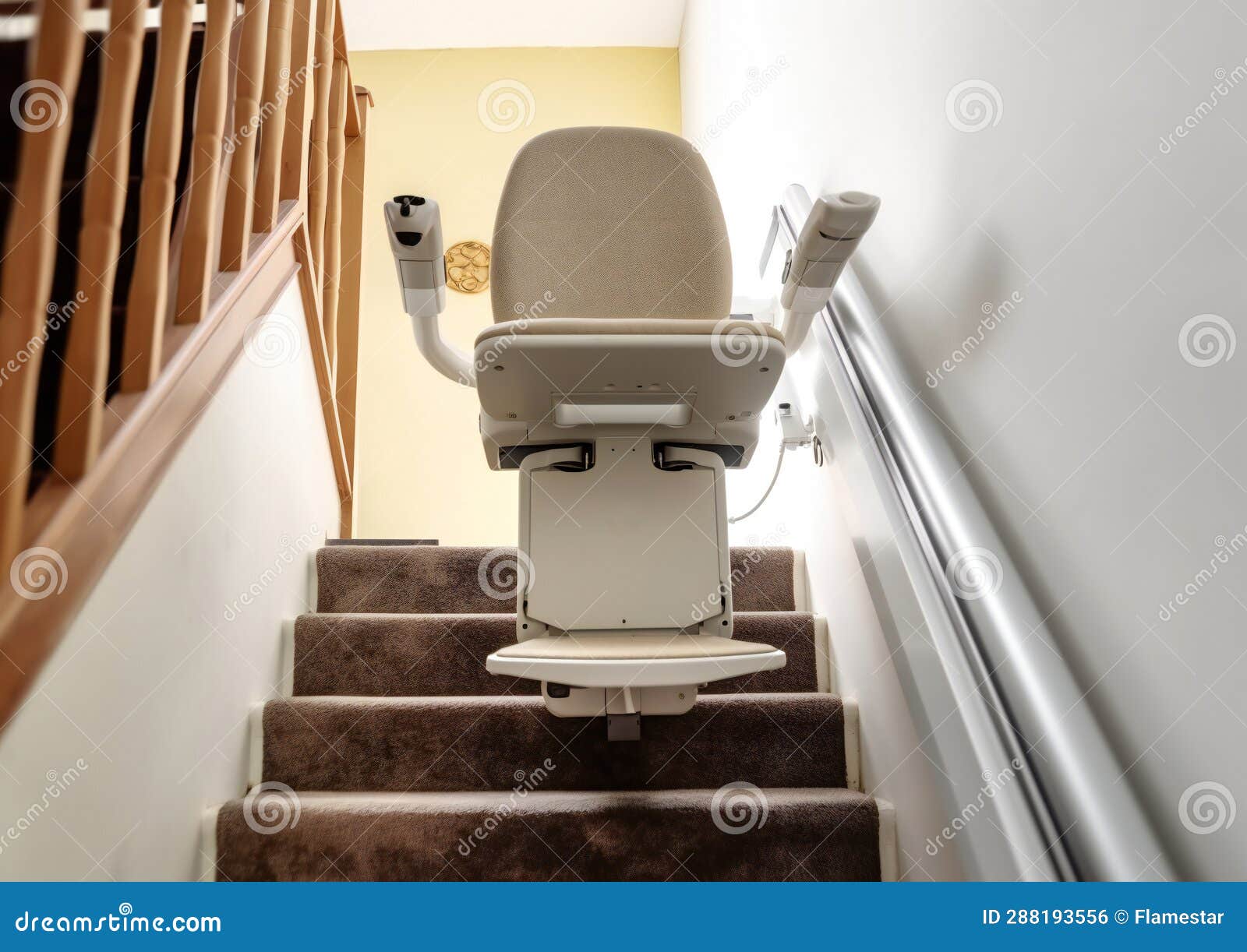 Automatic Stair Lift on Staircase Taking Elderly Stock Photo - Image of ...