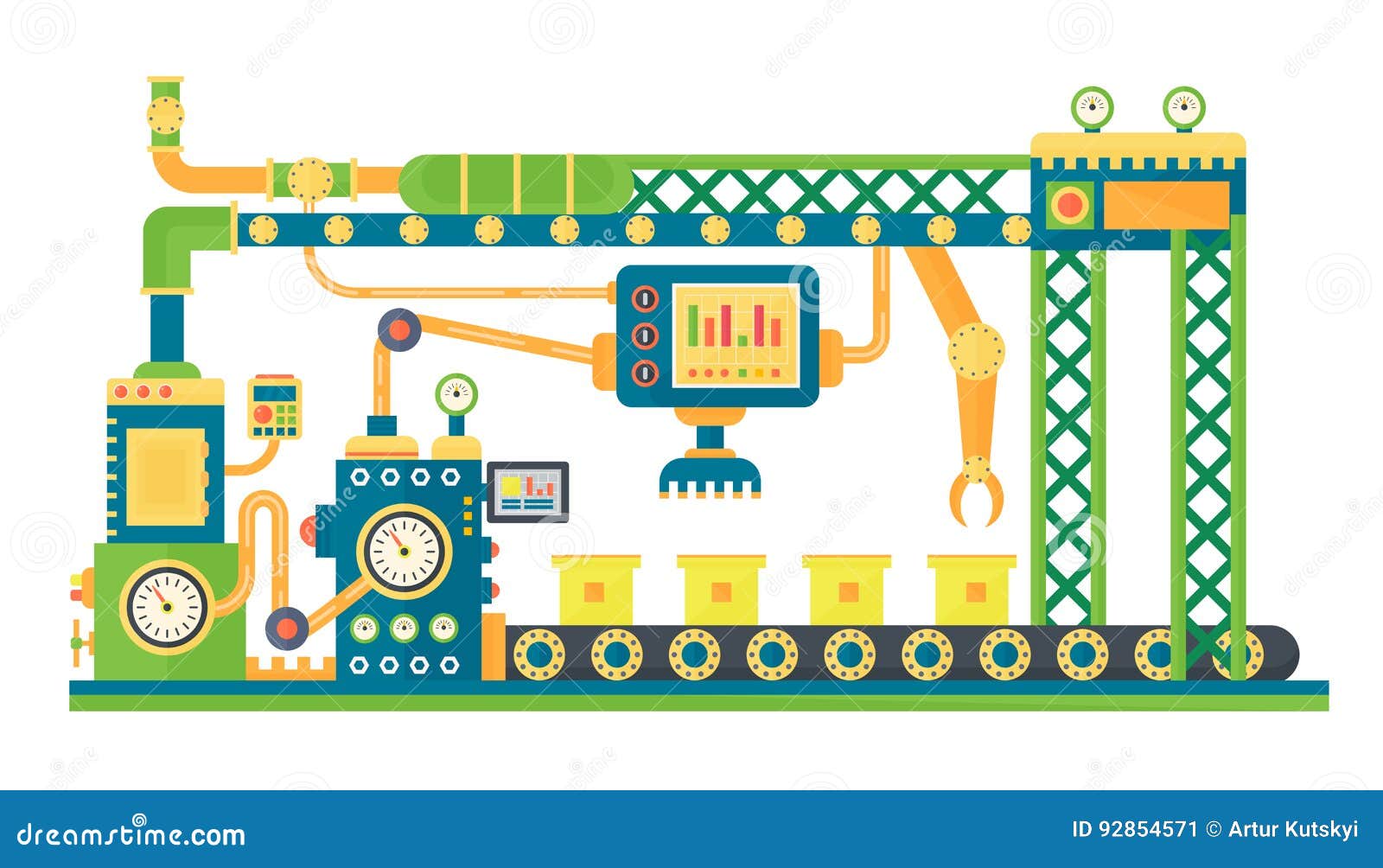 Automatic Stock Line Robots Technology Industrial Machine. Vector ...