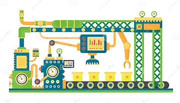 Automatic Stock Line Robots Technology Industrial Machine. Vector ...