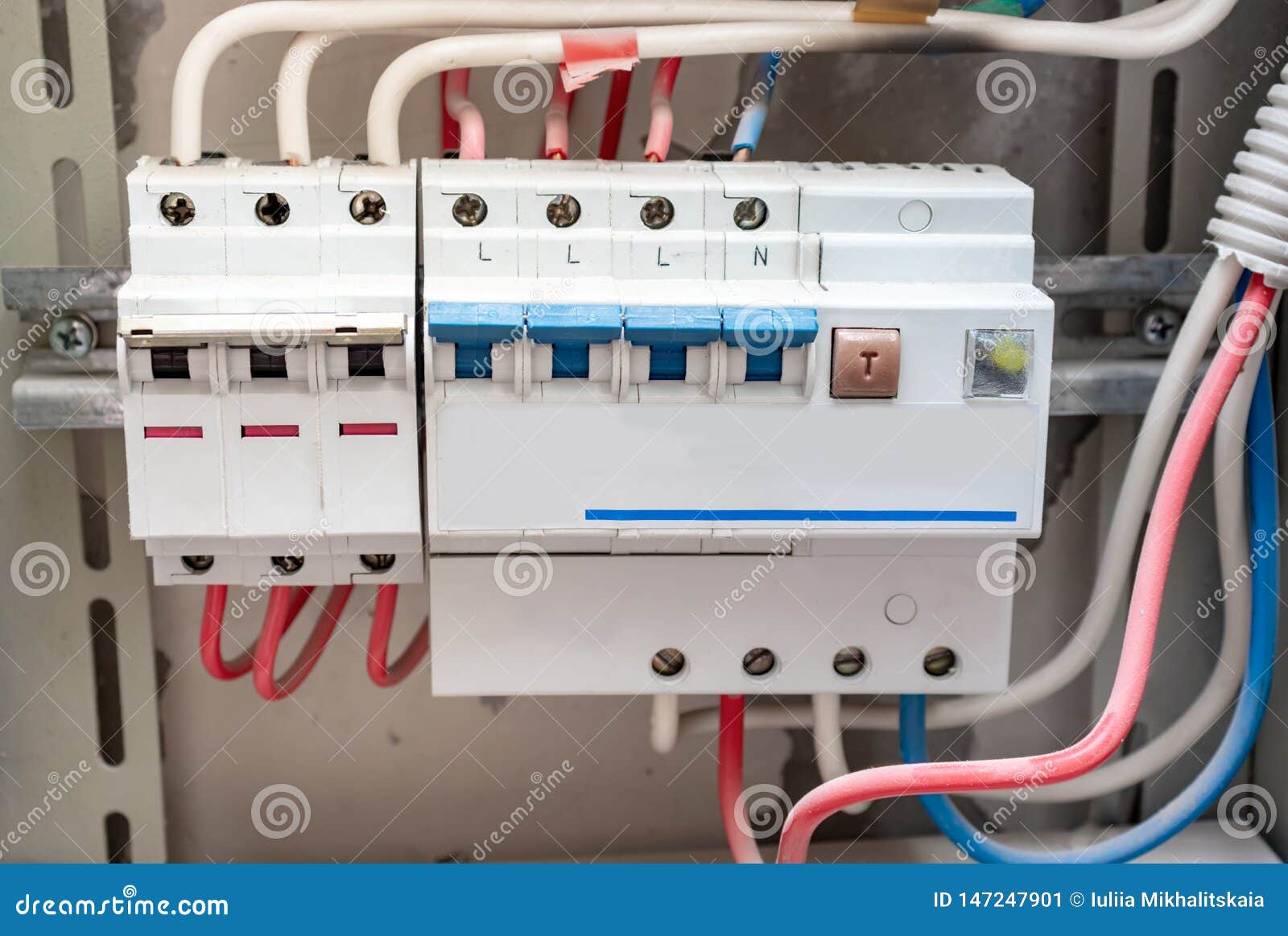 Automatic Switches and Wires in Electrical Shield Close Up Stock Image ...