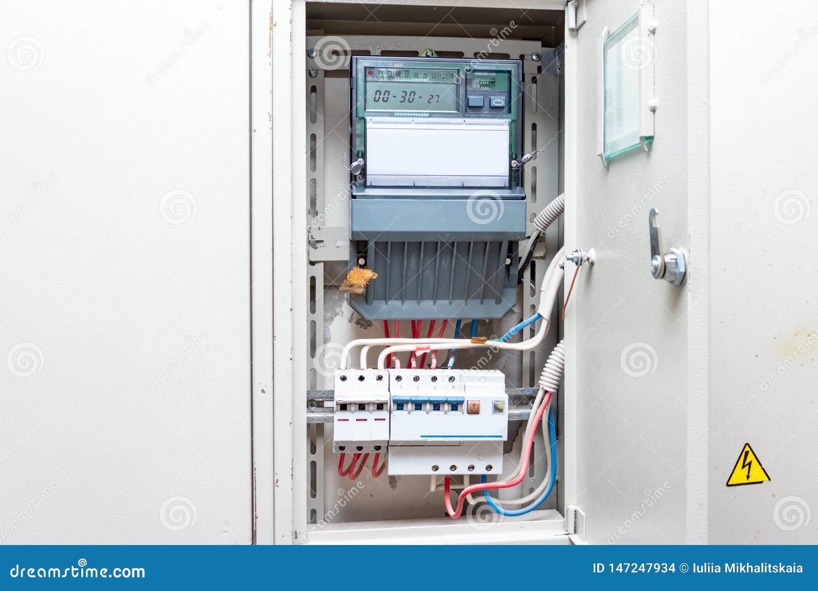 Automatic Switches with Wires and Electricity Meter in Electrical ...