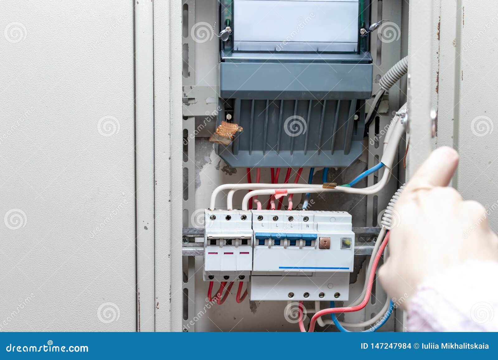 Automatic Switches with Wires and Electricity Meter in Electrical ...