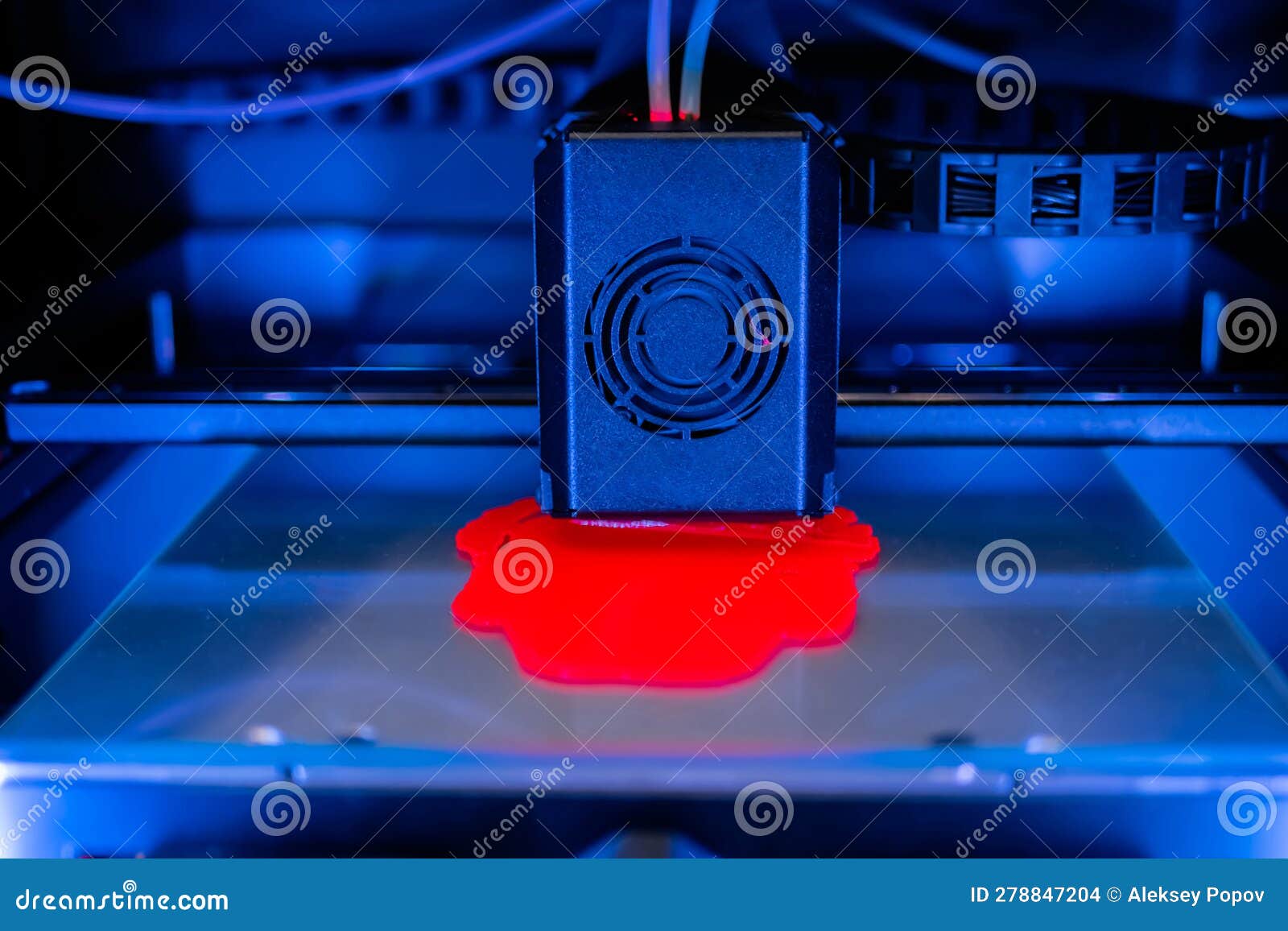 Automatic Three Dimensional 3D Printer Machine Printing Red Plastic ...