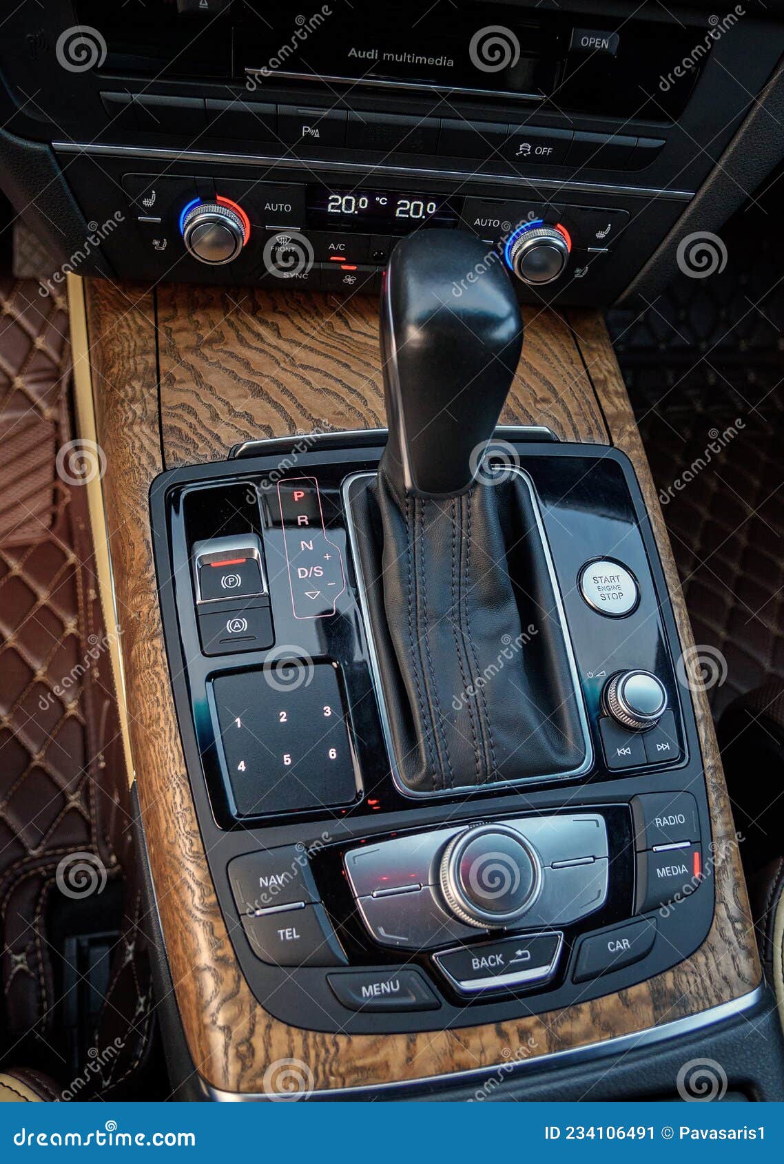 Automatic Transmission Shift Selector in the Car Interior. Closeup a ...