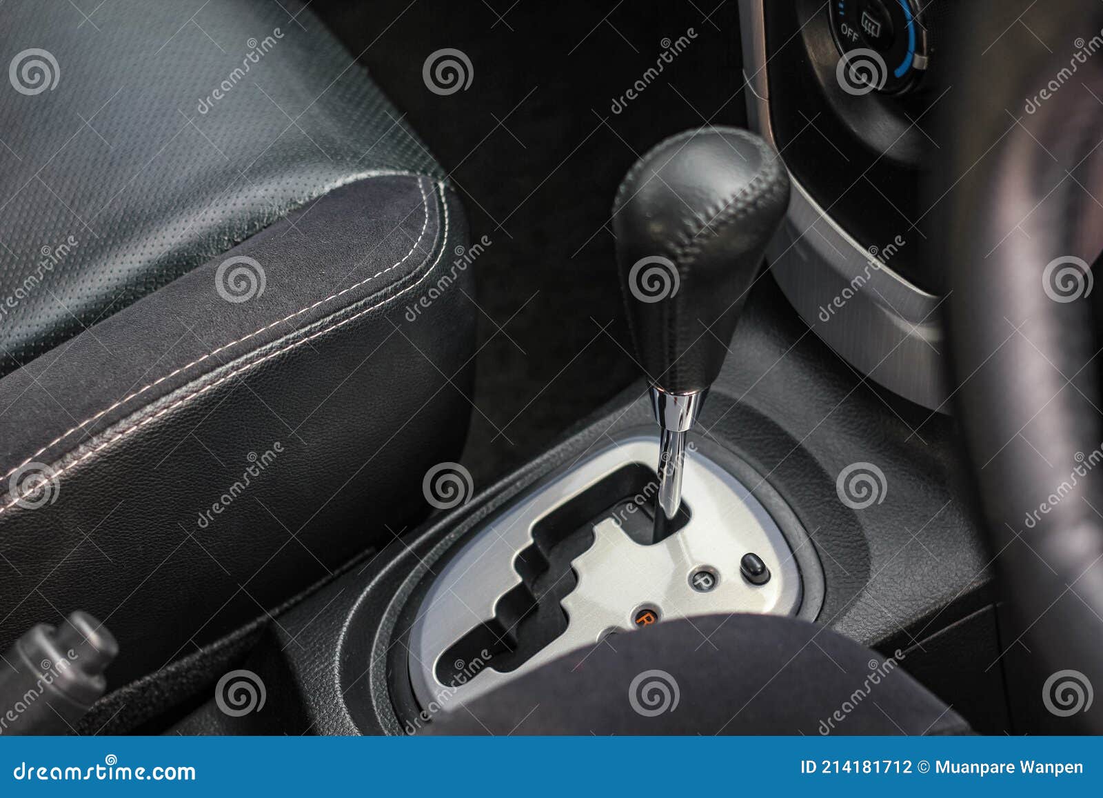 Automatic Transmission Shift Selector in the Car Interior. Closeup a ...