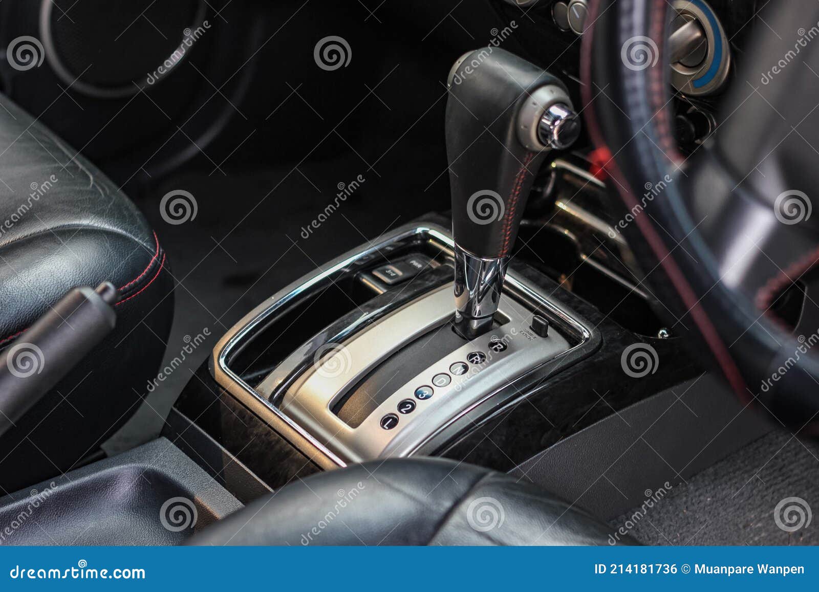 Automatic Transmission Shift Selector in the Car Interior. Closeup a ...