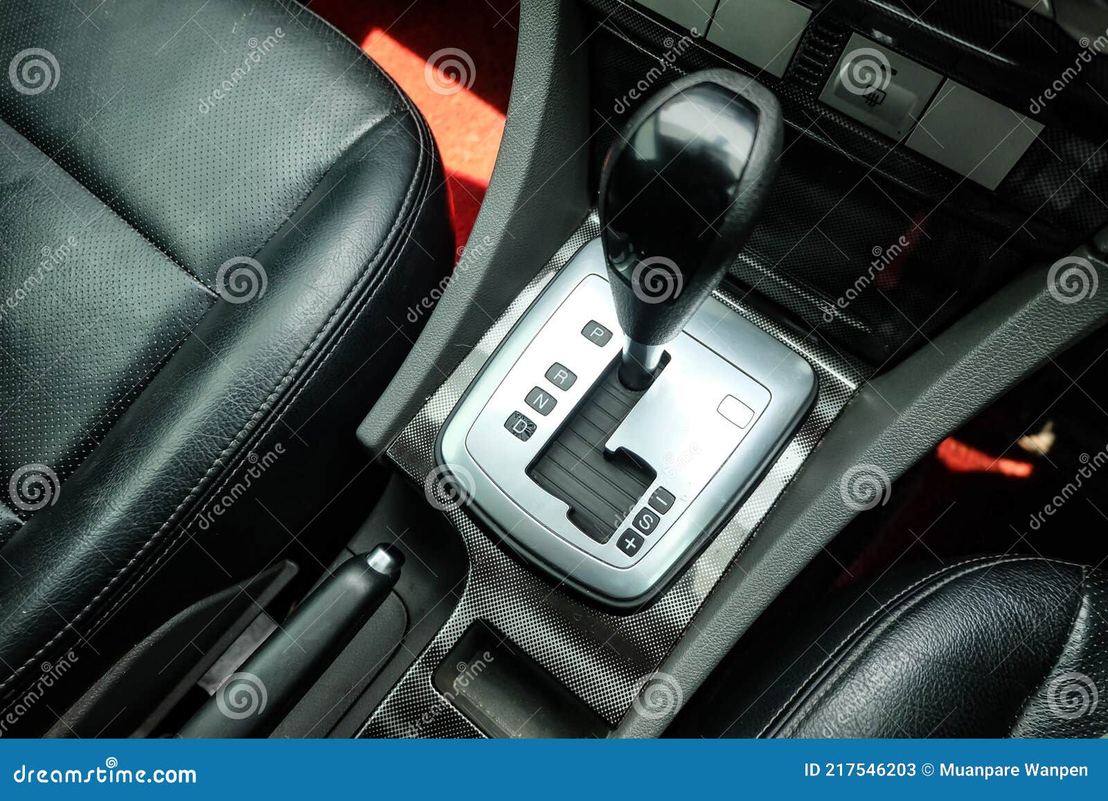 Automatic Transmission Shift Selector in the Car Interior. Closeup a ...