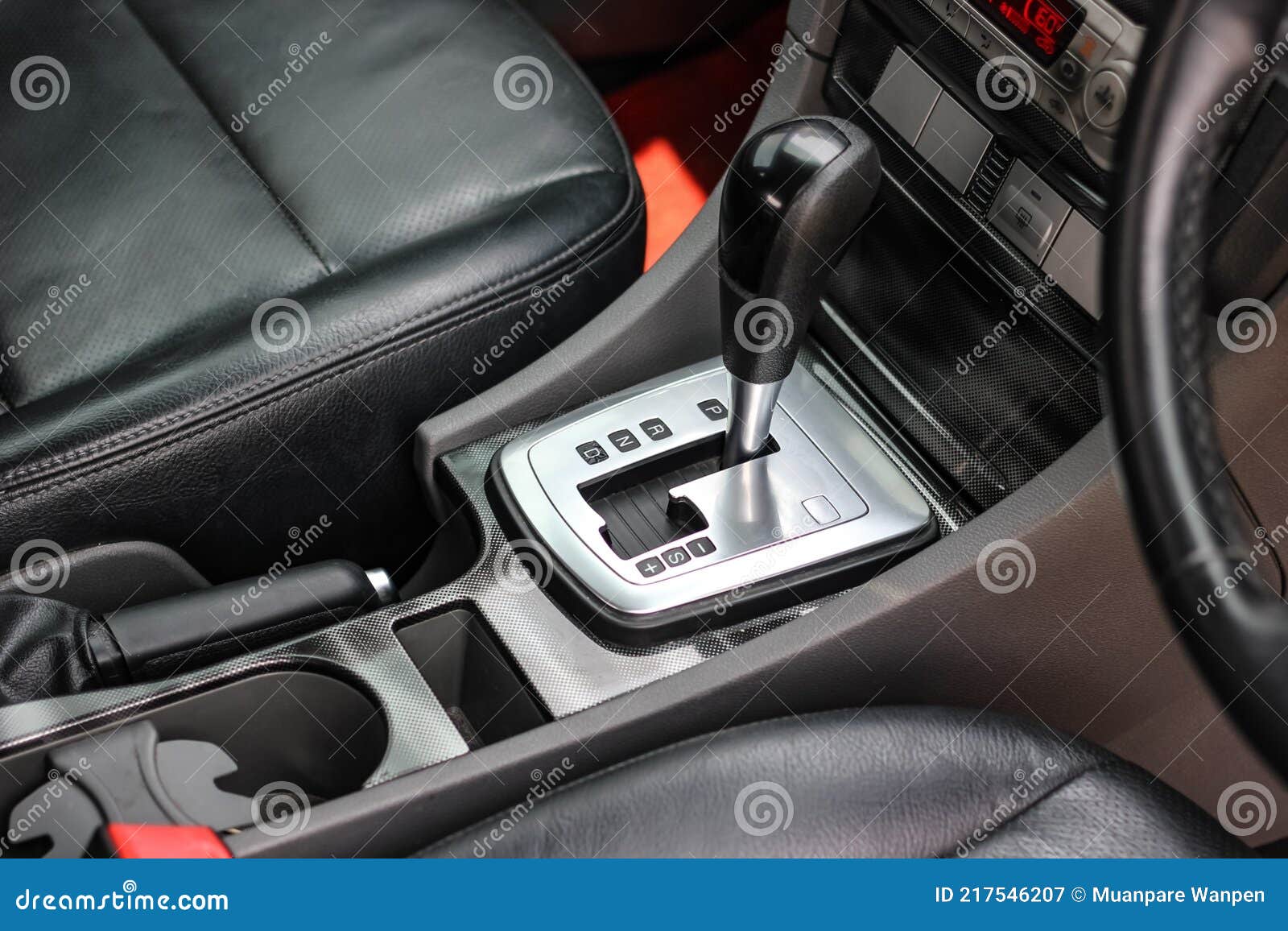 Automatic Transmission Shift Selector in the Car Interior. Closeup a ...