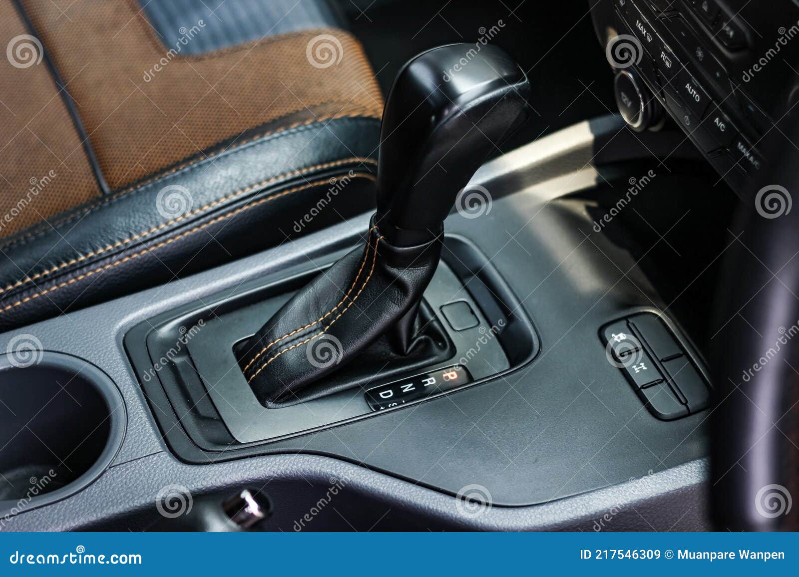 Automatic Transmission Shift Selector in the Car Interior. Closeup a ...