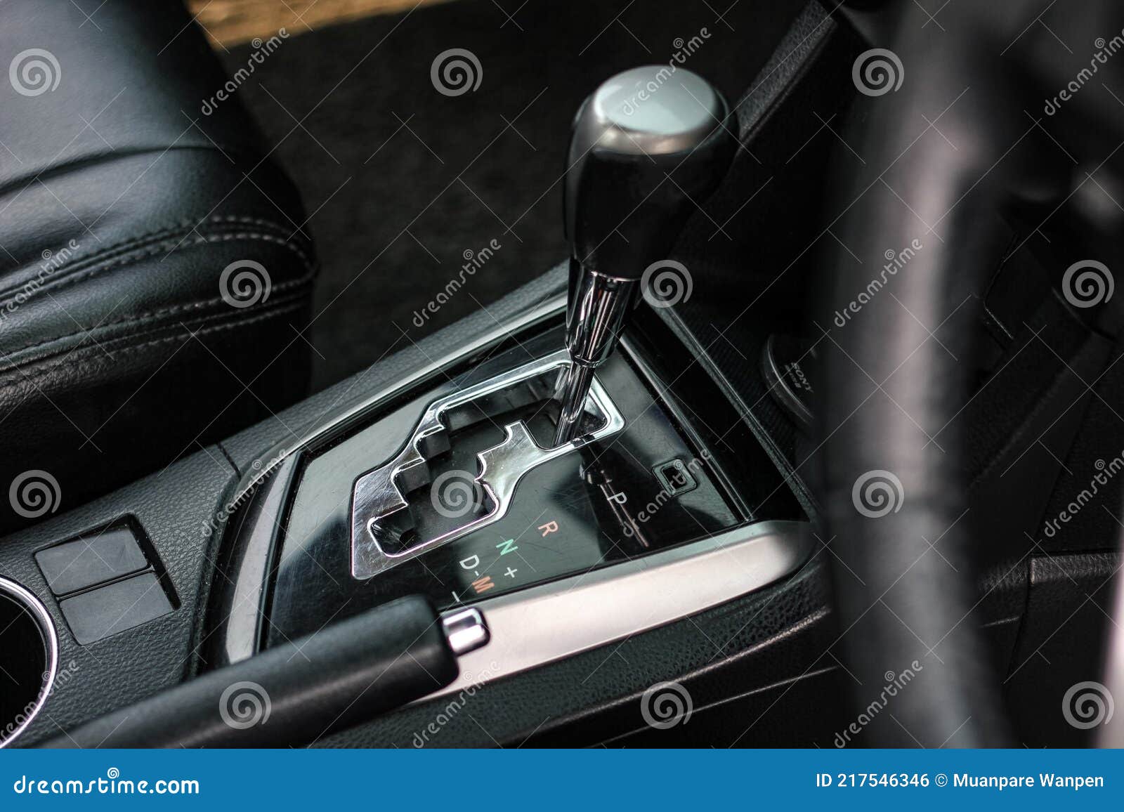 Automatic Transmission Shift Selector in the Car Interior. Closeup a ...