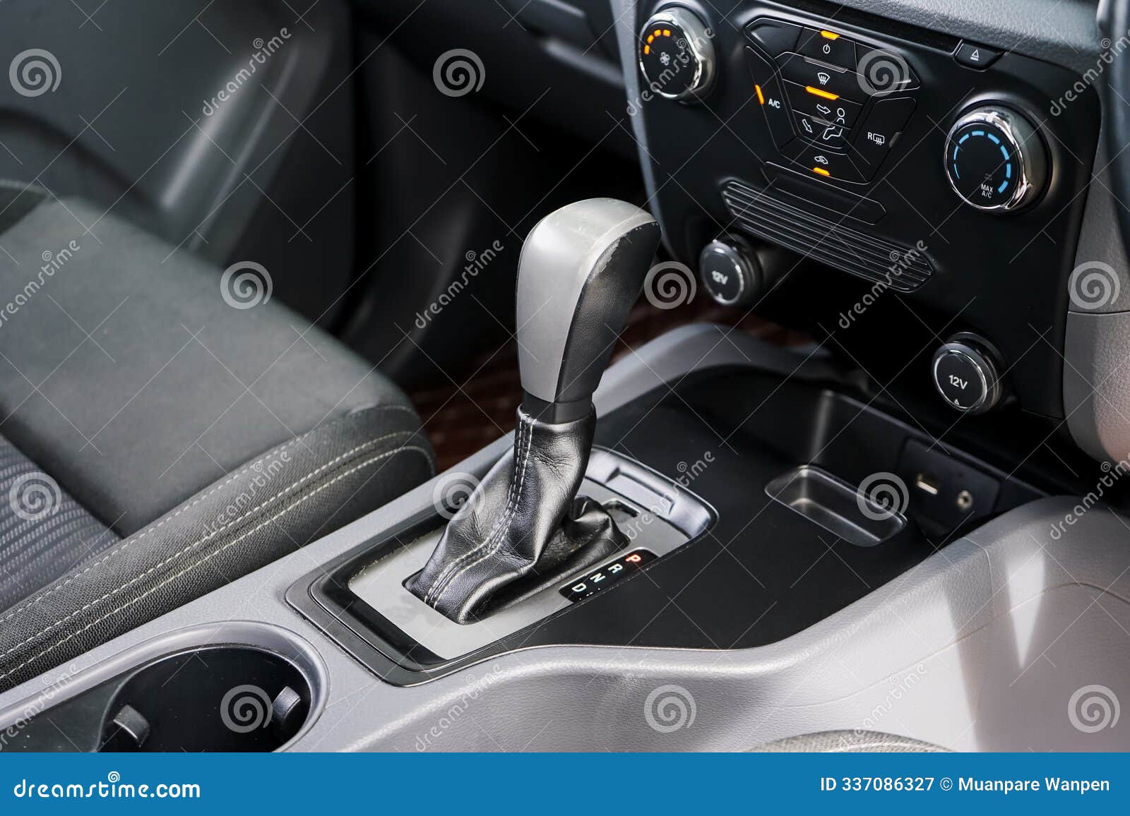 Automatic Transmission Shift Selector in the Car Interior. Closeup a ...