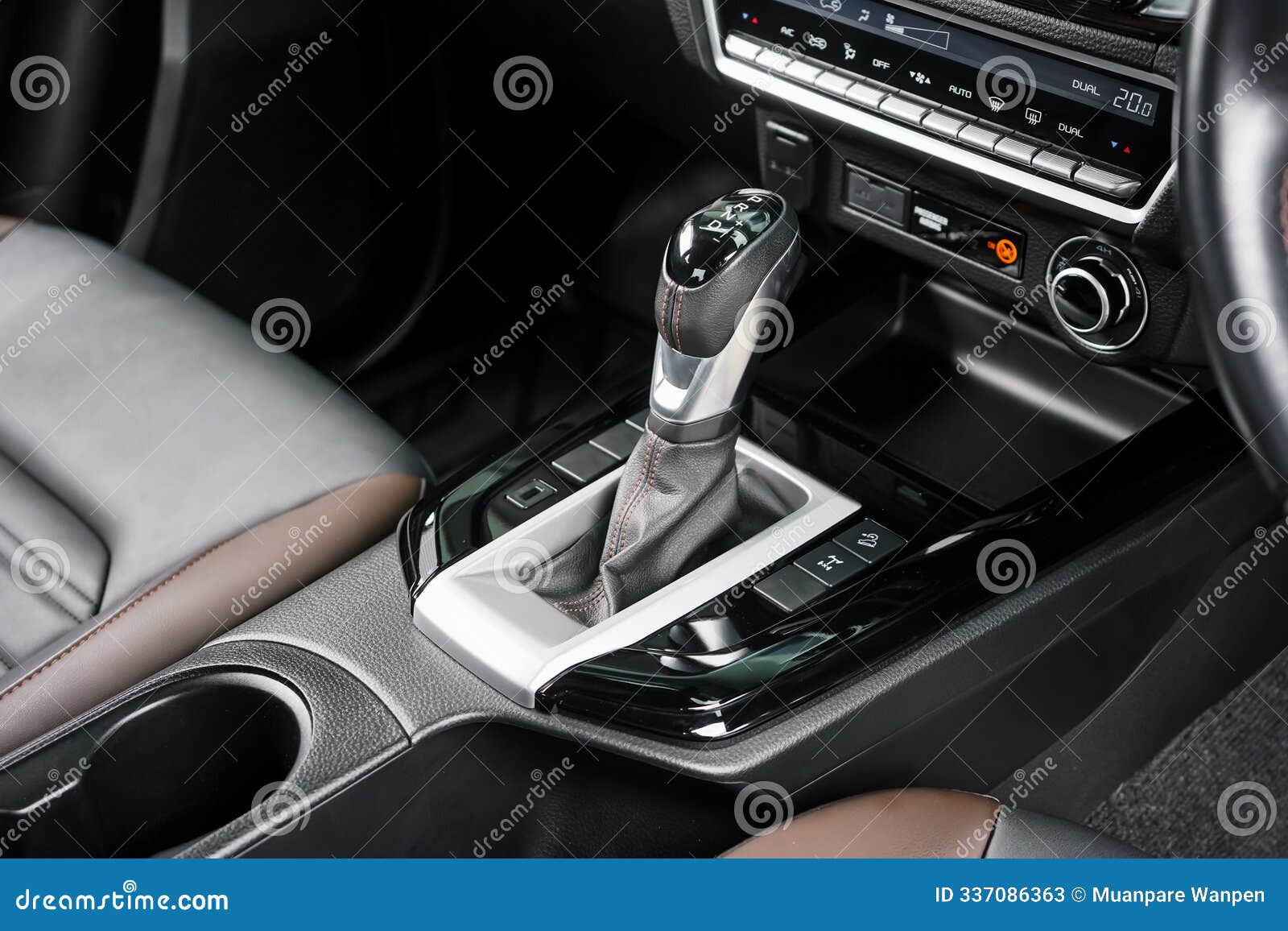 Automatic Transmission Shift Selector in the Car Interior. Closeup a ...
