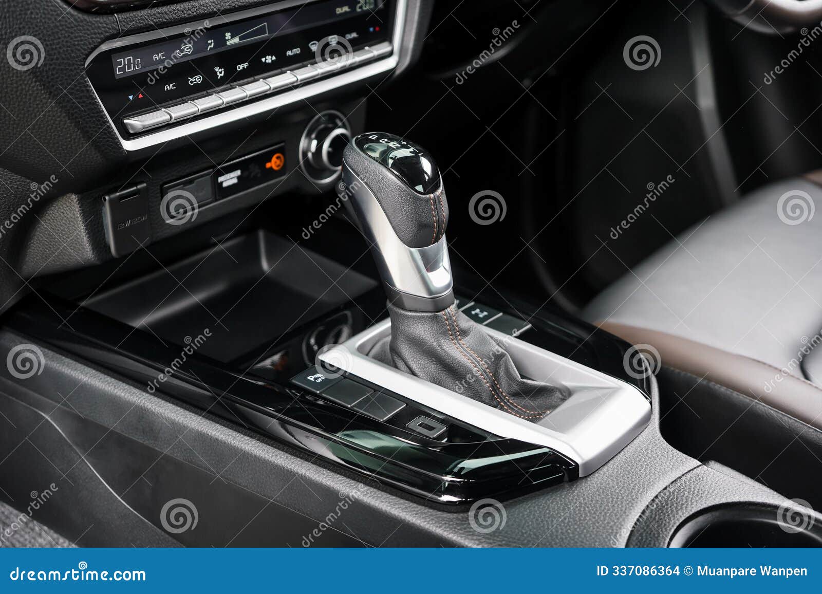 Automatic Transmission Shift Selector in the Car Interior. Closeup a ...