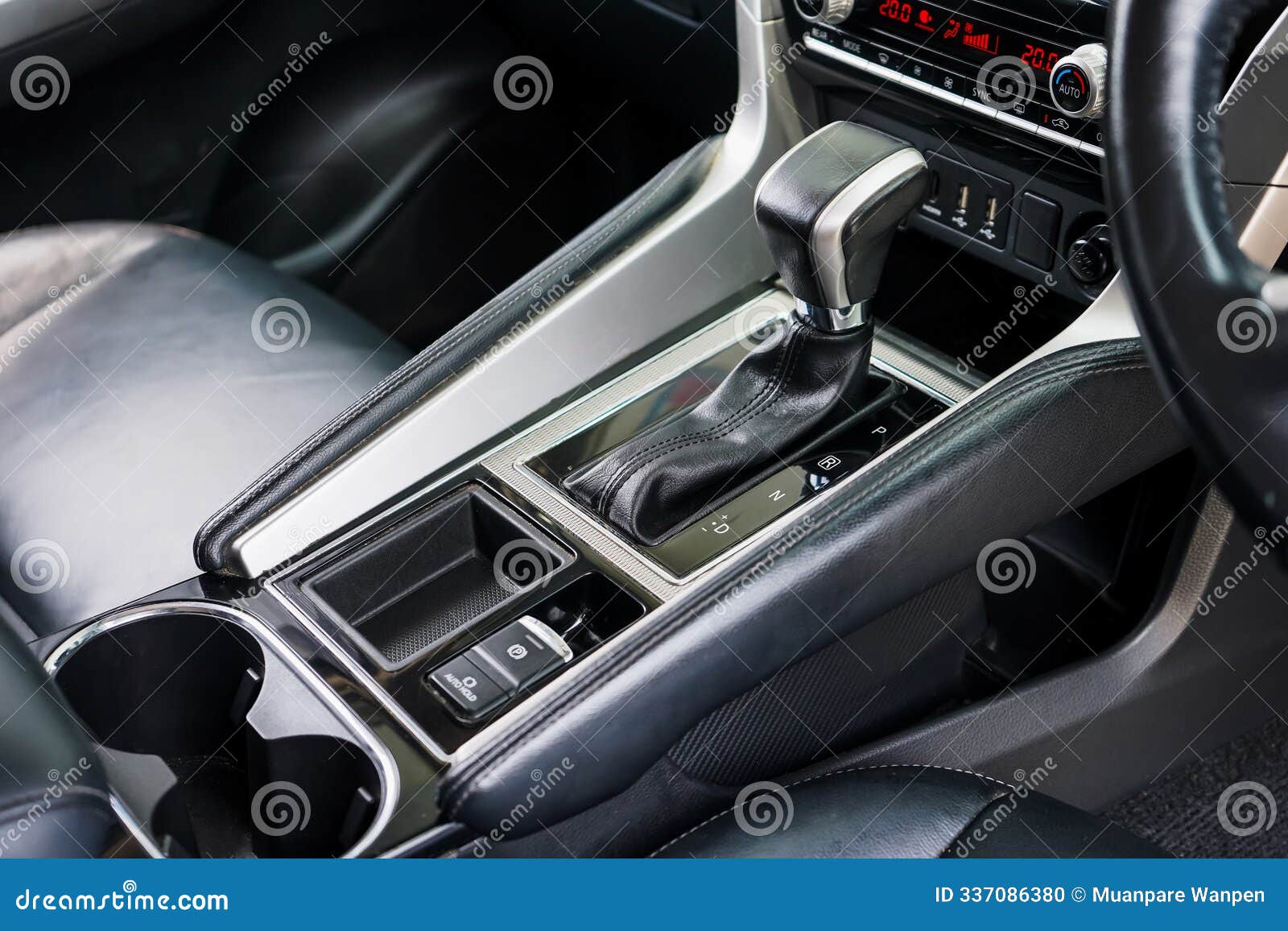 Automatic Transmission Shift Selector in the Car Interior. Closeup a ...