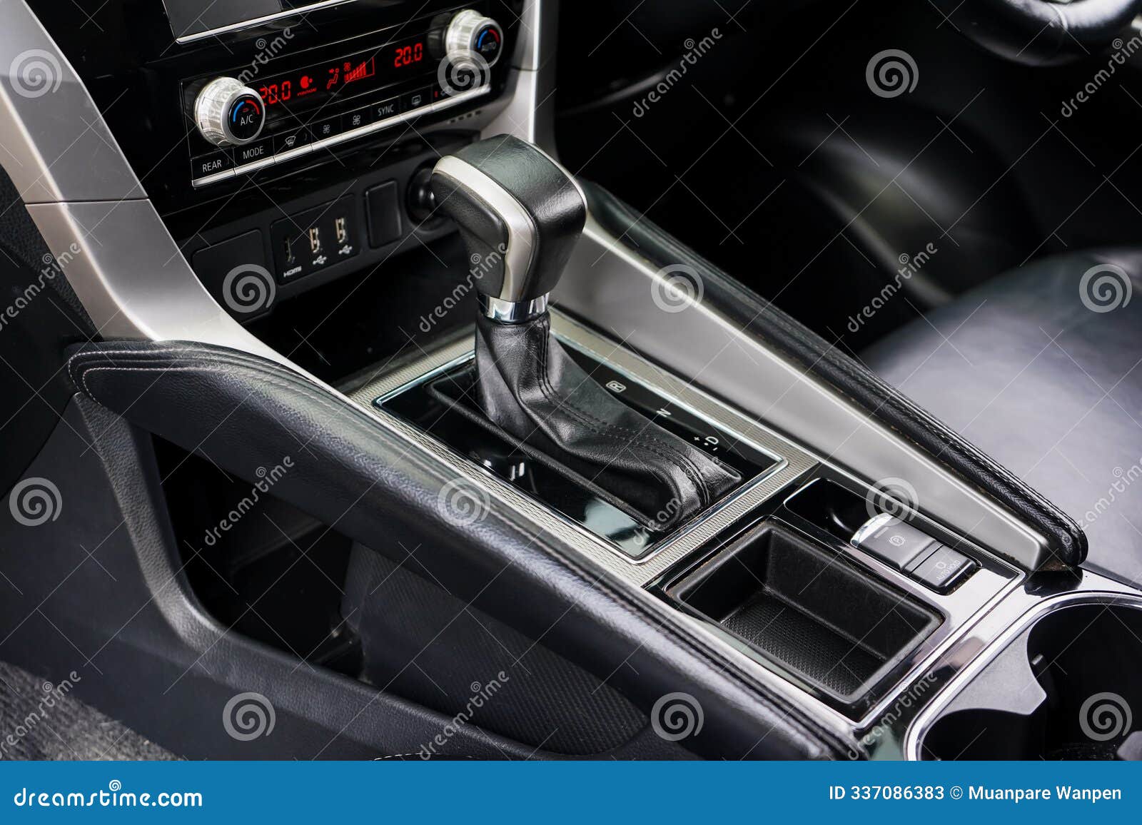 Automatic Transmission Shift Selector in the Car Interior. Closeup a ...