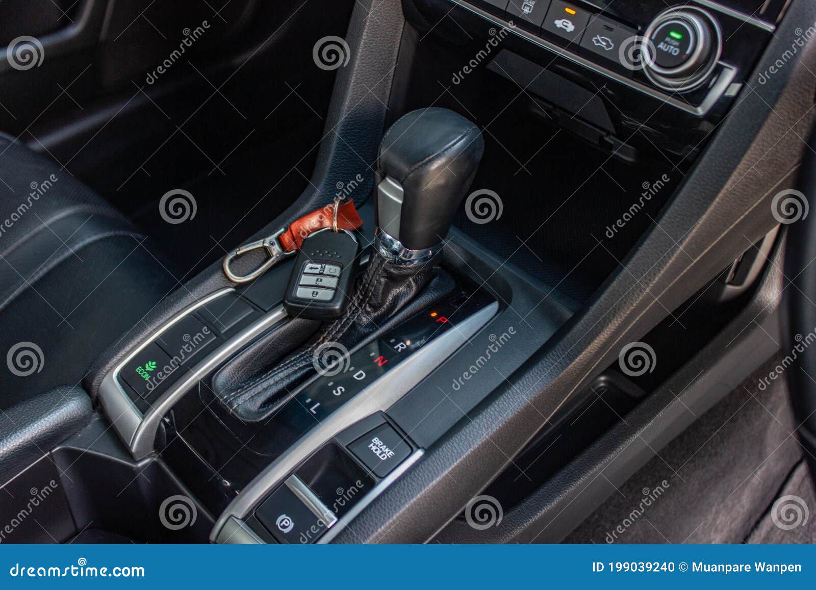 Automatic Transmission Shift Selector in the Car Interior. Closeup a ...