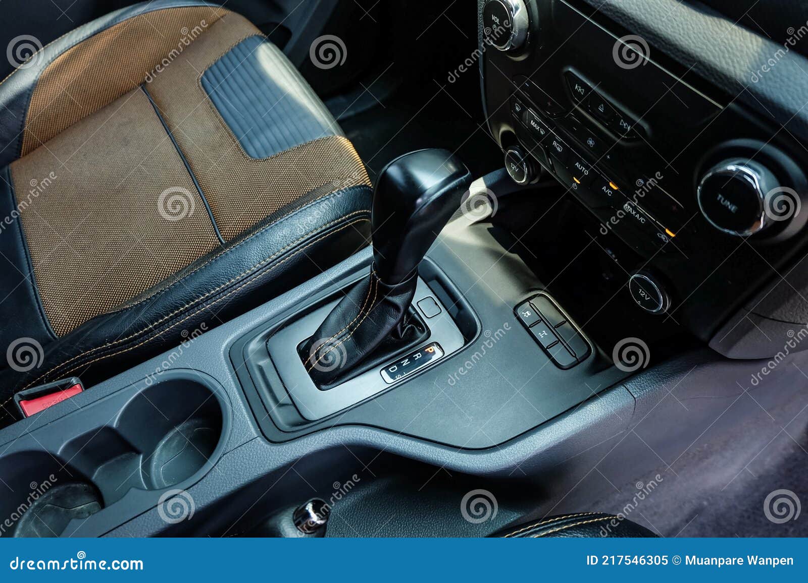 Automatic Transmission Shift Selector in the Car Interior. Closeup a ...