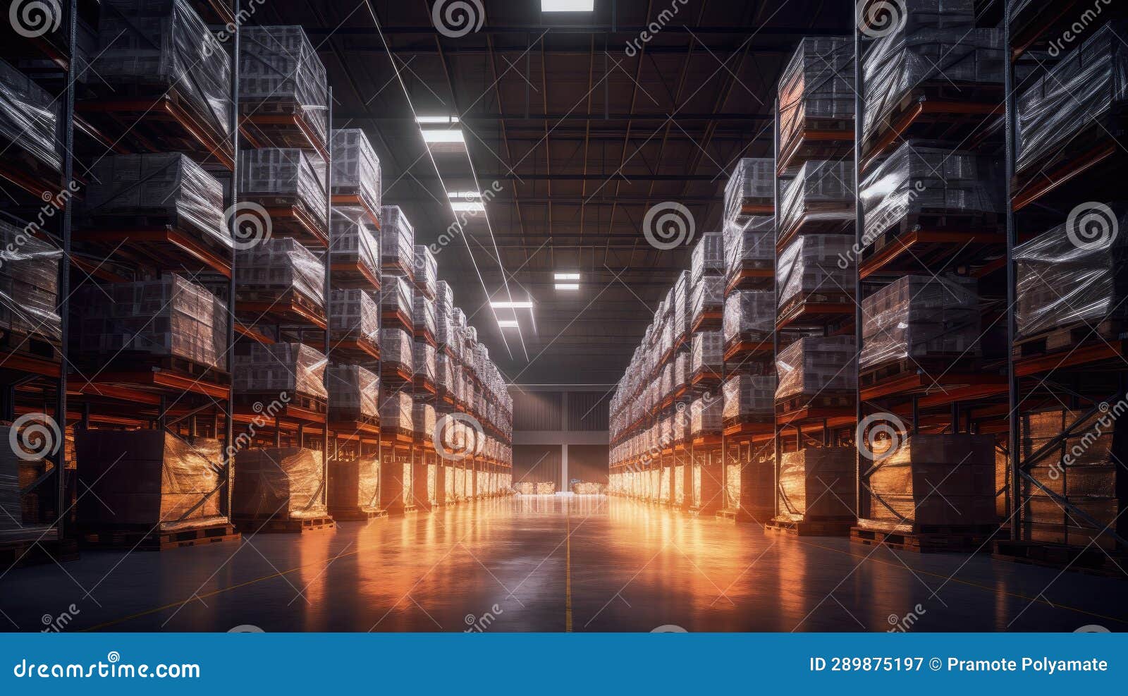 Automatic Warehouse with High Shelves. Generative Ai Stock Illustration ...