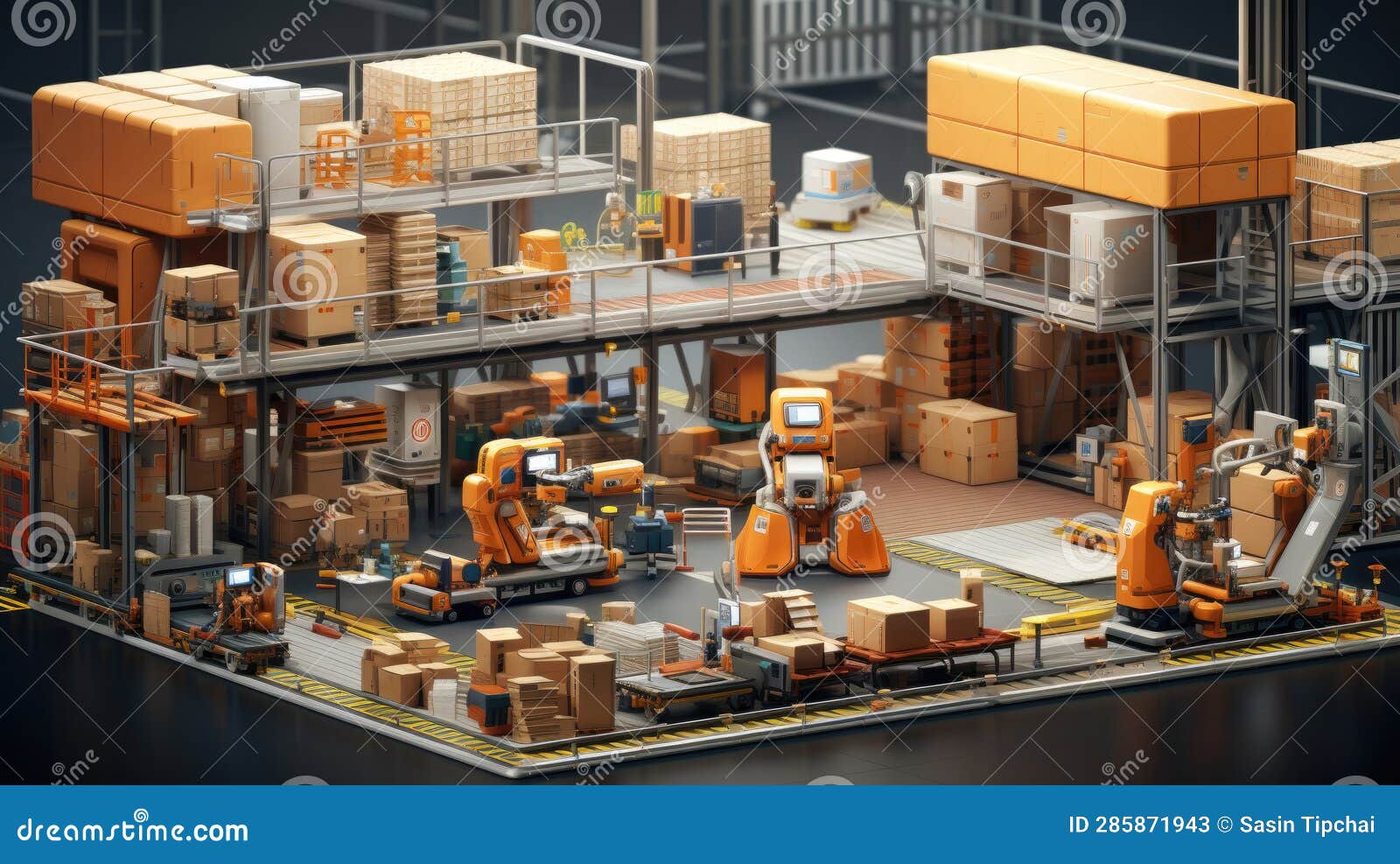 Automatic Warehouse with Robot Stock Illustration - Illustration of ...