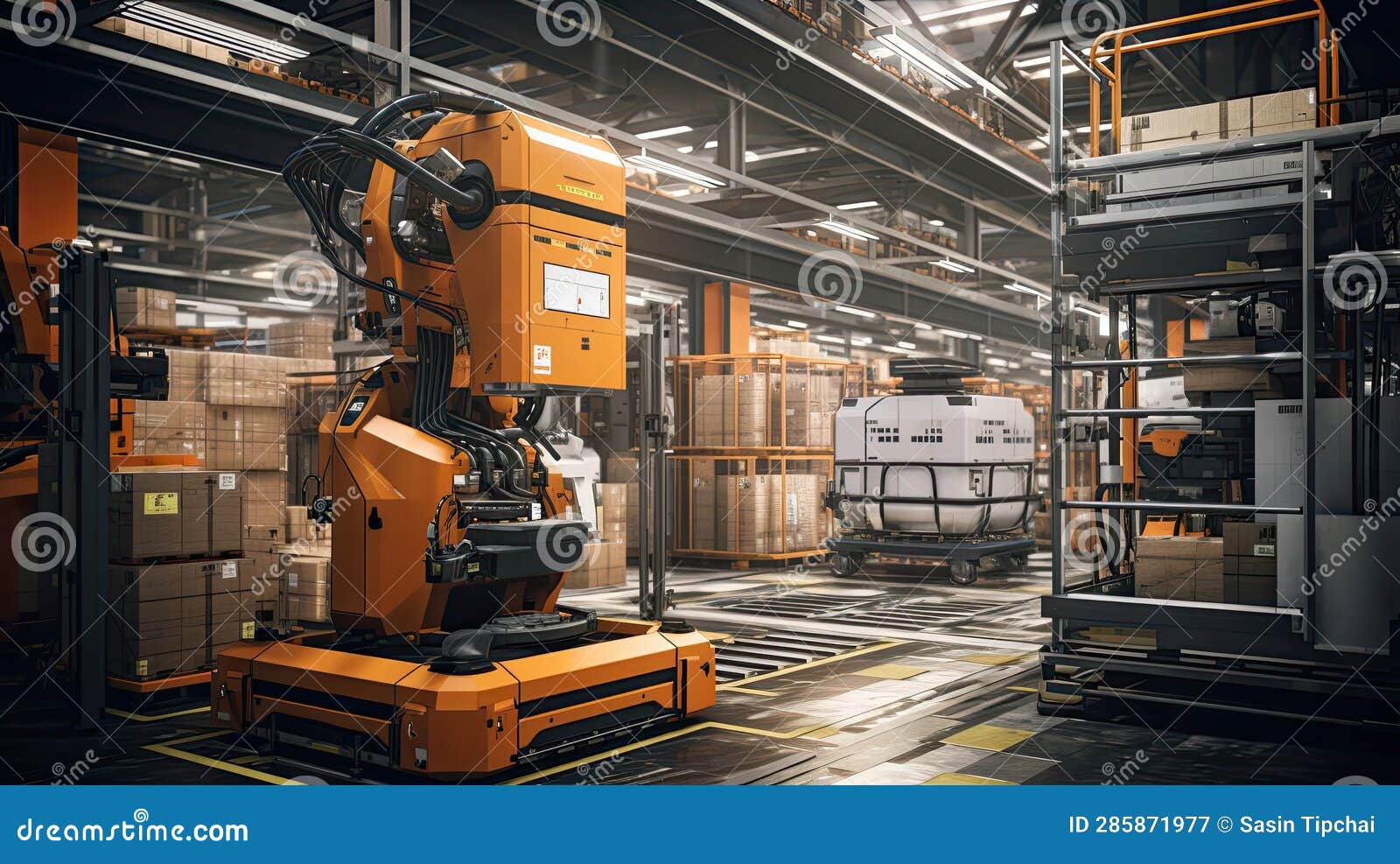 Automatic Warehouse with Robot Stock Illustration - Illustration of ...