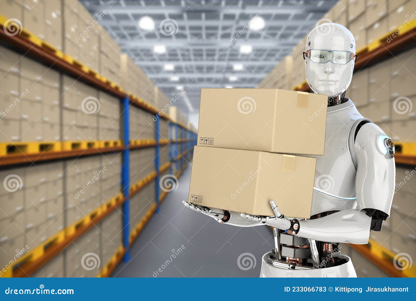 Robot Work In Office With People. Machine Ai Character Help Businessman ...