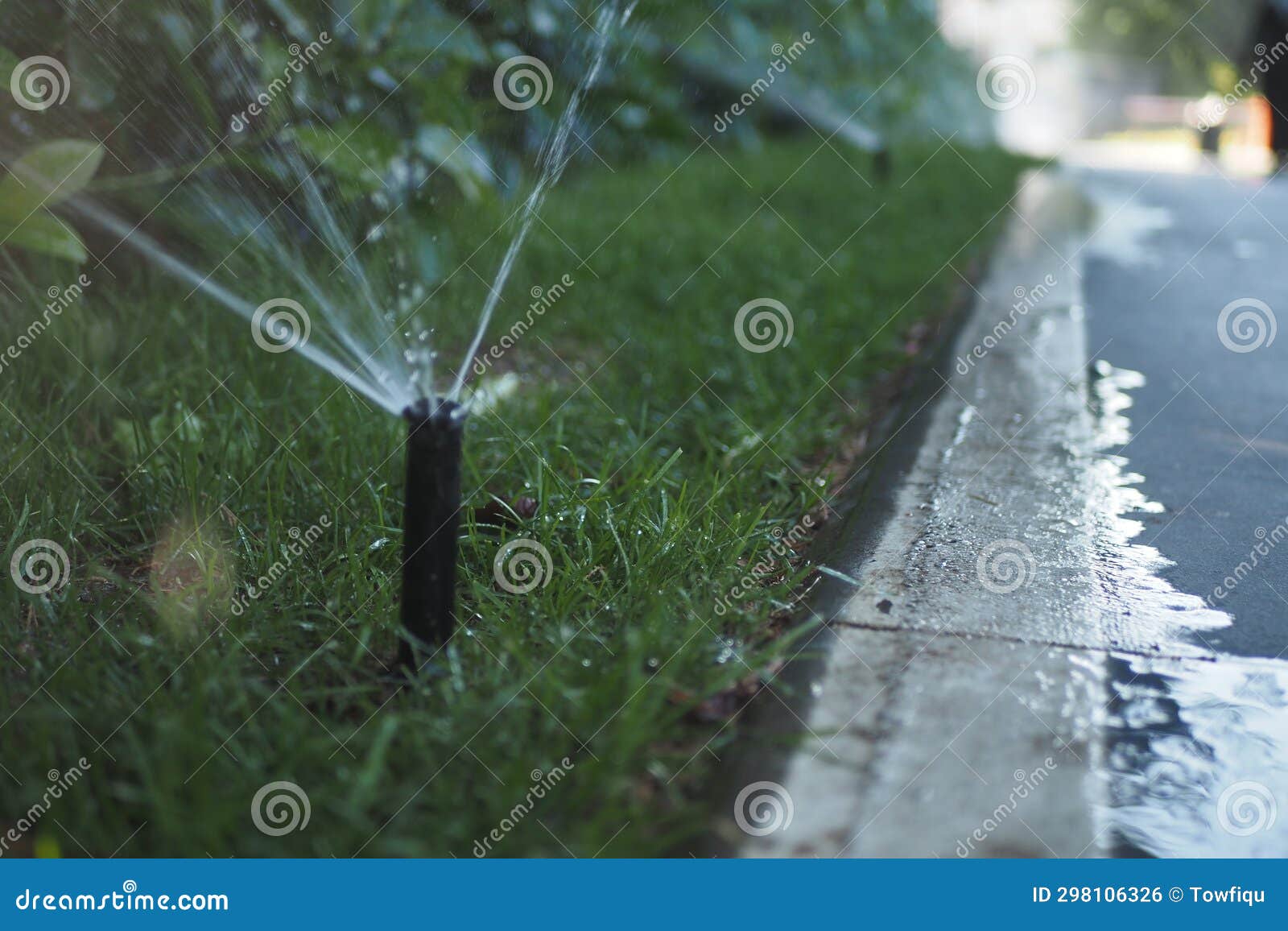 Automatic Watering Grass, Garden Lawn Sprinkler in Action. Stock Photo ...