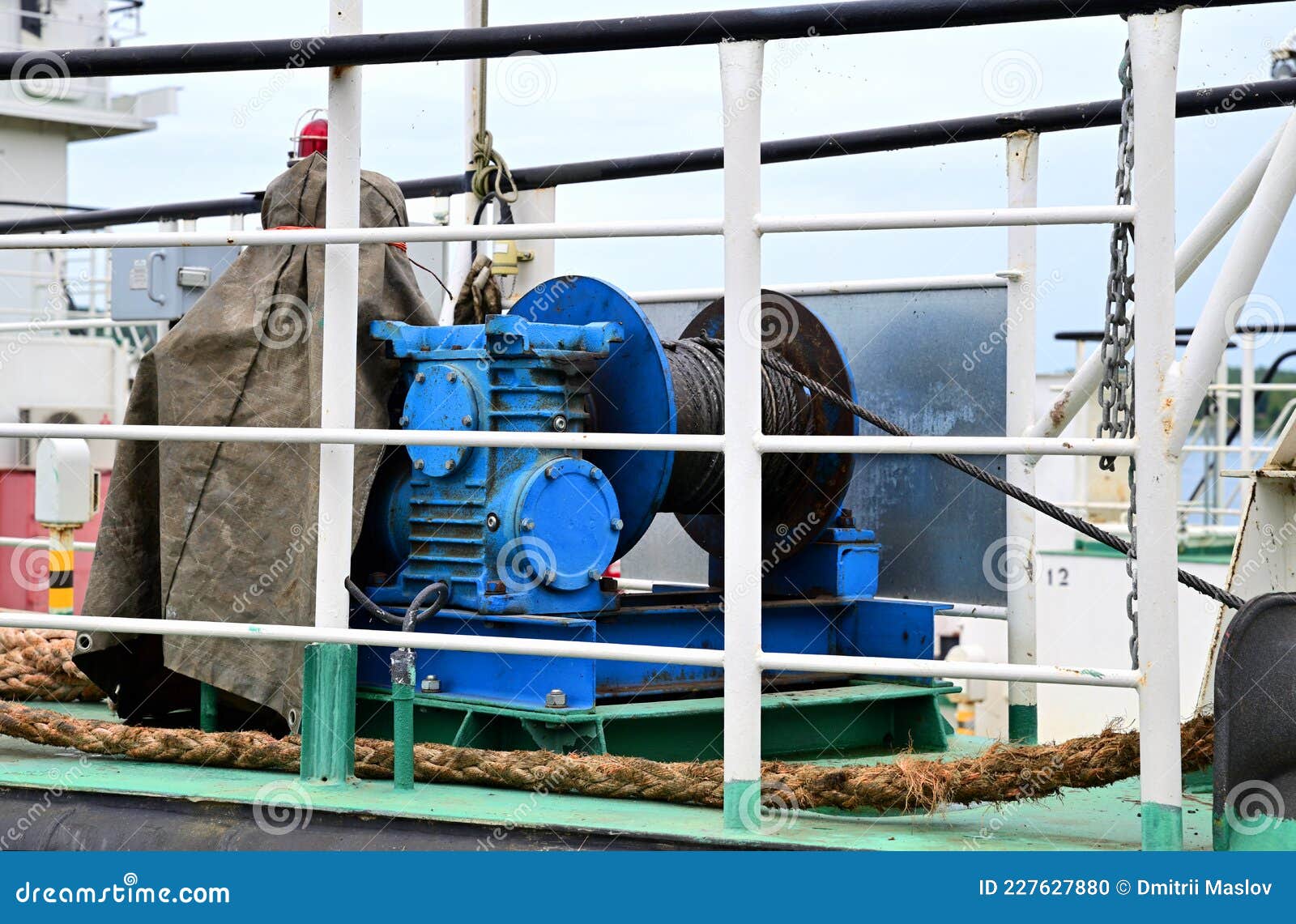 Automatic Winch with a Metal Cable for Lifting the Gangway on the Ferry ...