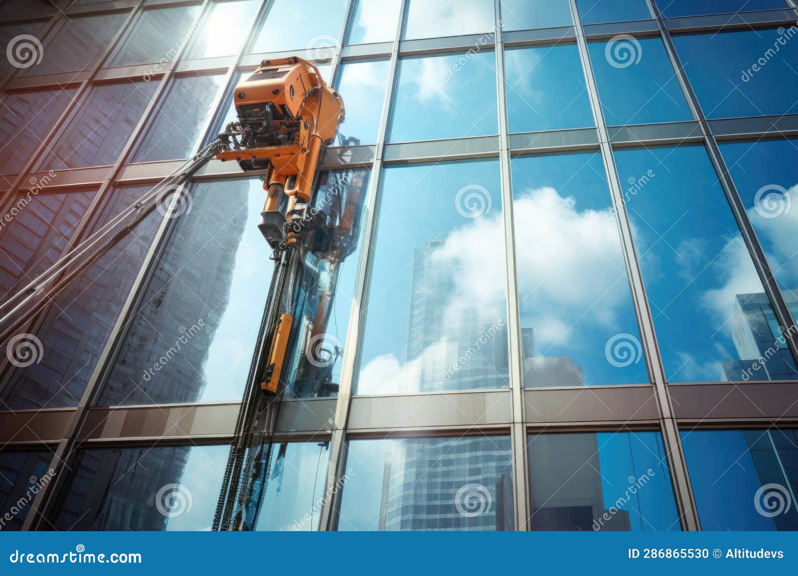 Automatic Window Cleaner Hanging on a Skyscraper Window Stock Illustration - Illustration of ...