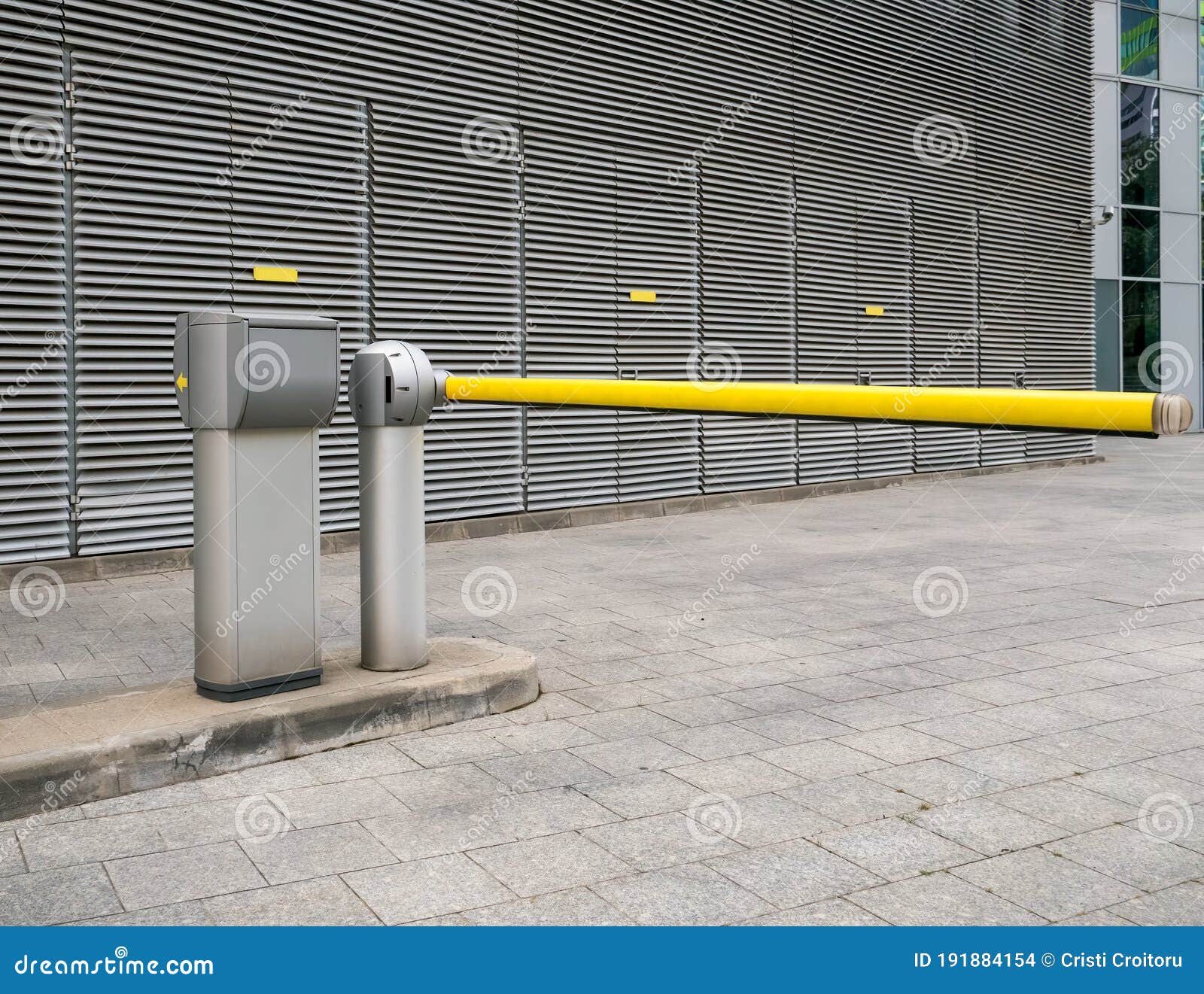 Yellow Barrier With Red Stop Sign On The Entrance In Park. Royalty-Free ...