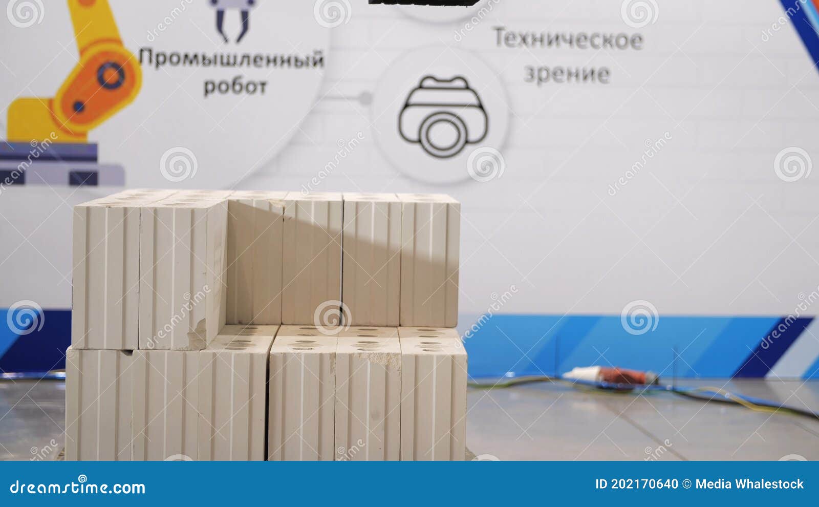 Automatics Bricklayer Robot Exhibit Showing Its Opportunities. Media ...