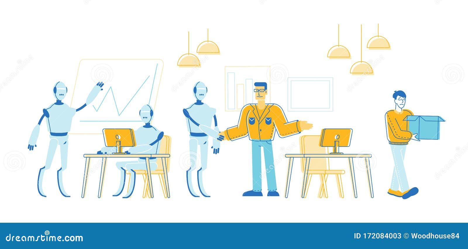 Automation, Artificial Intelligence, Human Vs Robots. Boss Shaking Hand ...