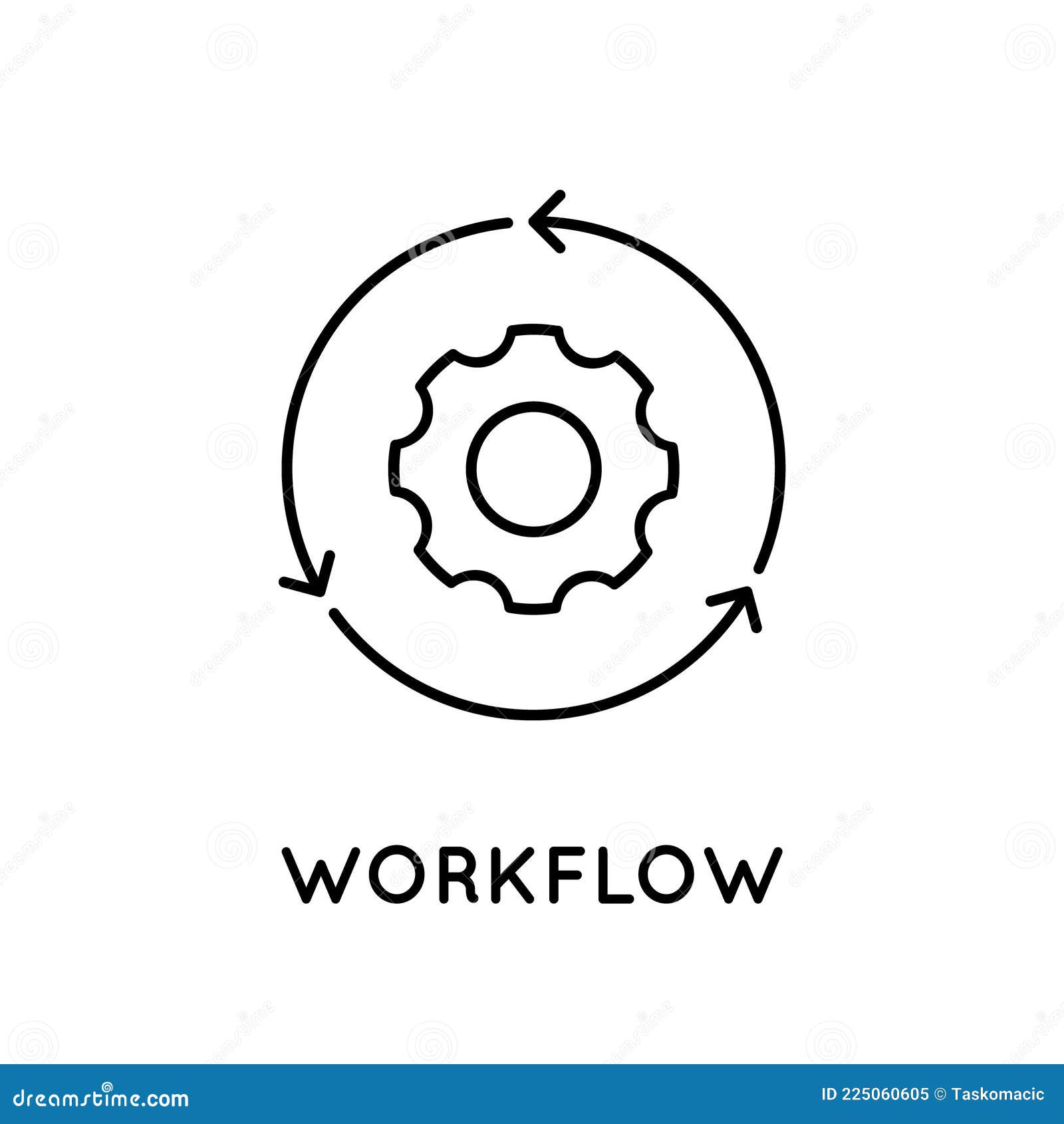 Workflow Progress Line Icon. Gear Wheel Inside Circle Arrows. Industry ...