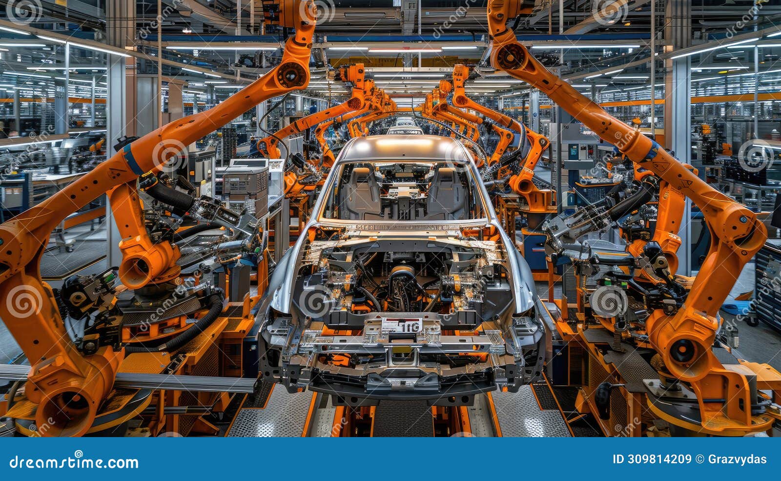 Automation Automobile Factory Concept with Robot Assembly Line Stock ...