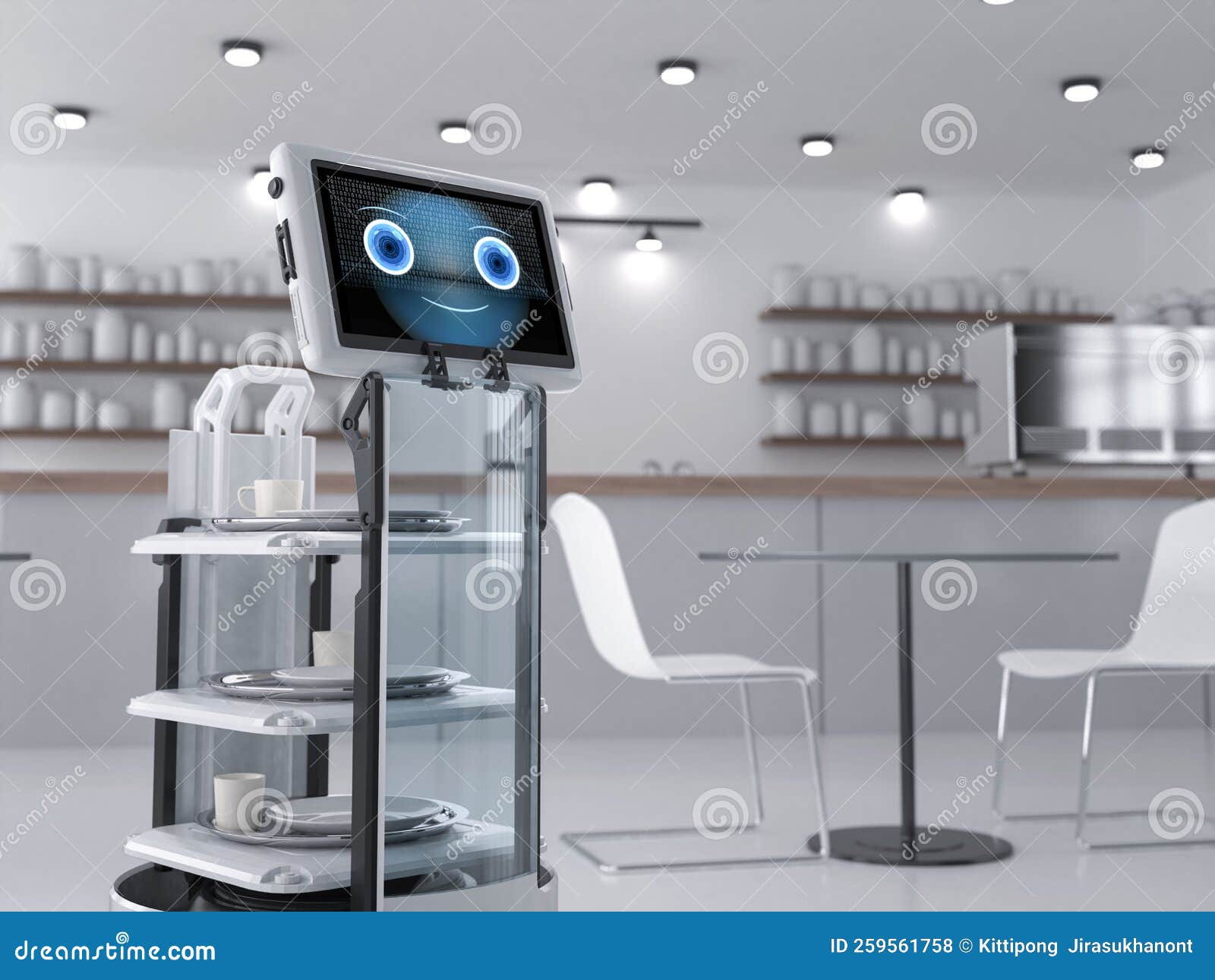 Automation Cafe with Robotic Assistant or Service Robot Serve Food ...
