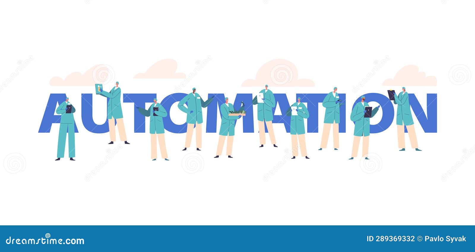 Automation Concept with Characters Holding Tablets. Process of Using ...