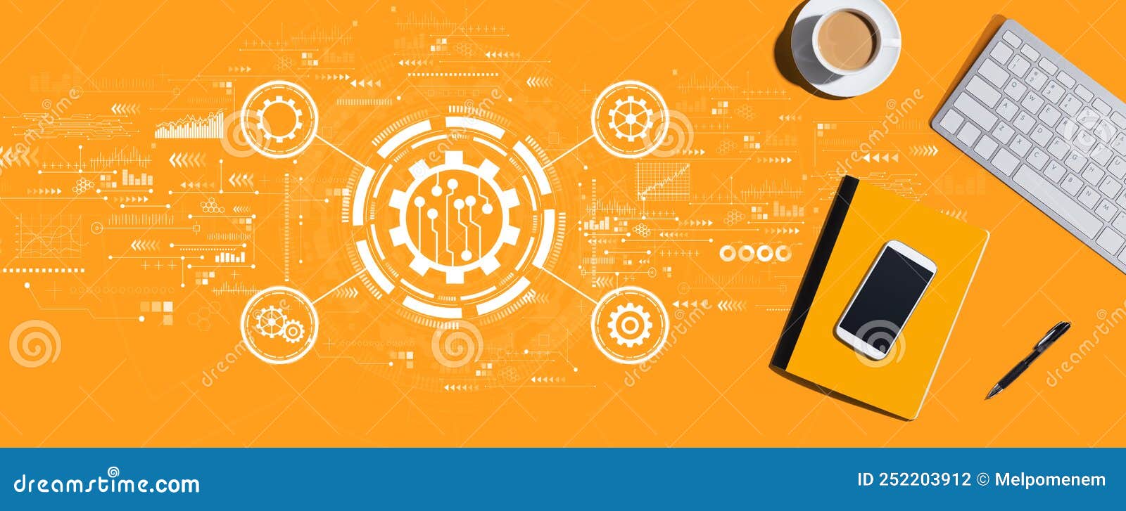 Automation Concept with Computer Keyboard and Office Items Stock Photo ...