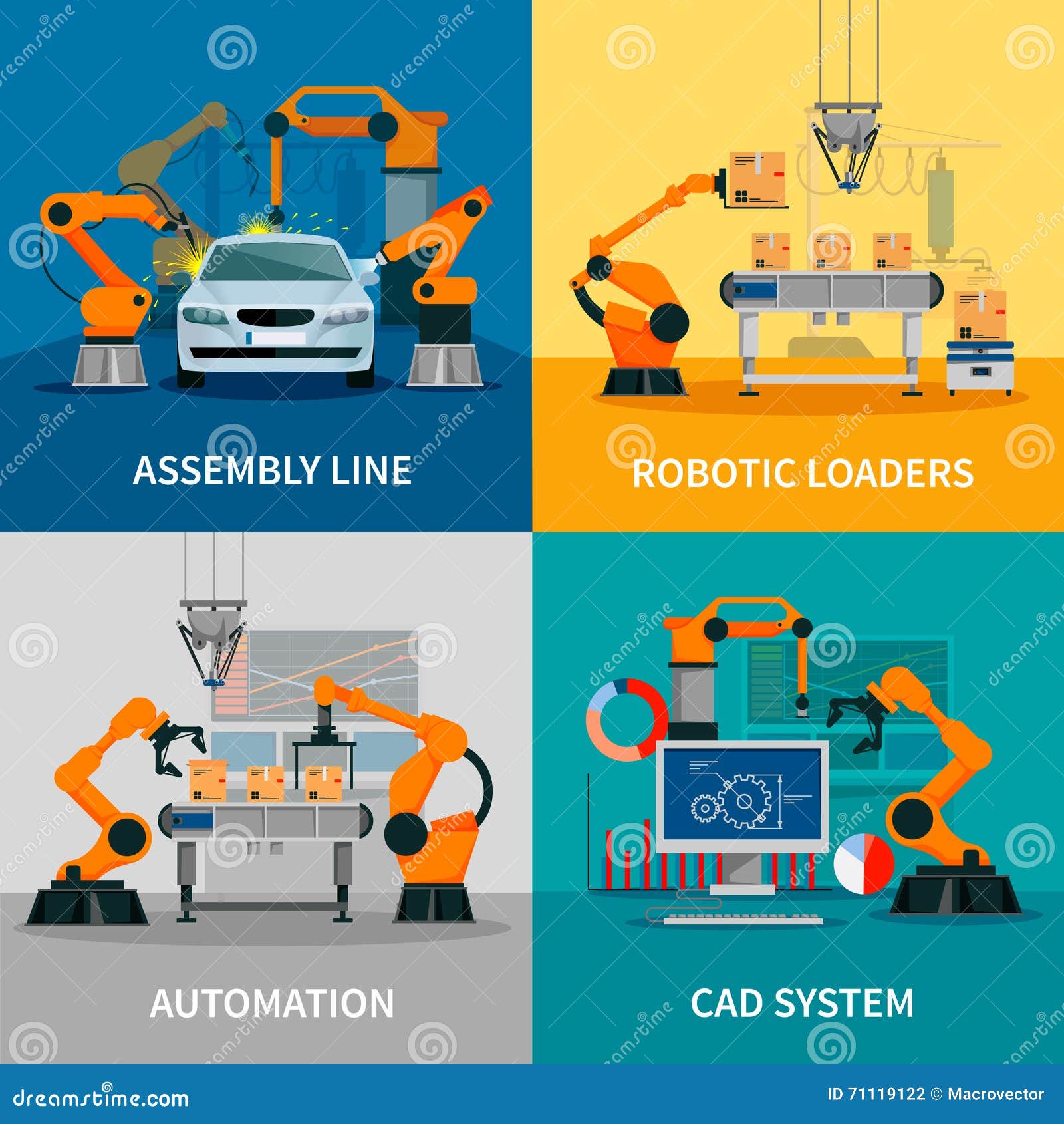 Automation Concept With Characters Holding Tablets. Process Of Using ...