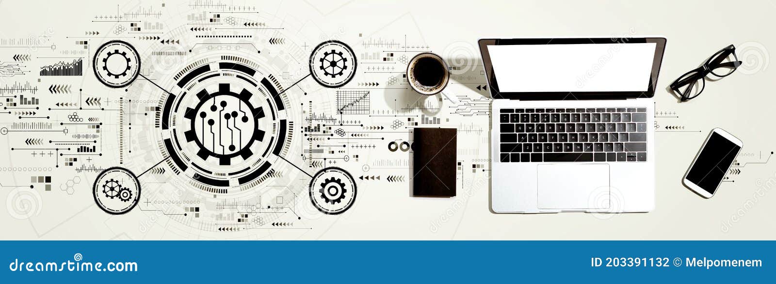 Automation Concept with a Laptop Computer Stock Photo - Image of office ...